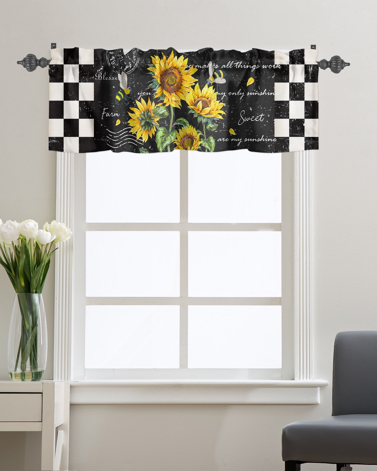 Kitchen Cafe Valance Curtain for Small Windows,Farm My Sunflower Bee ...