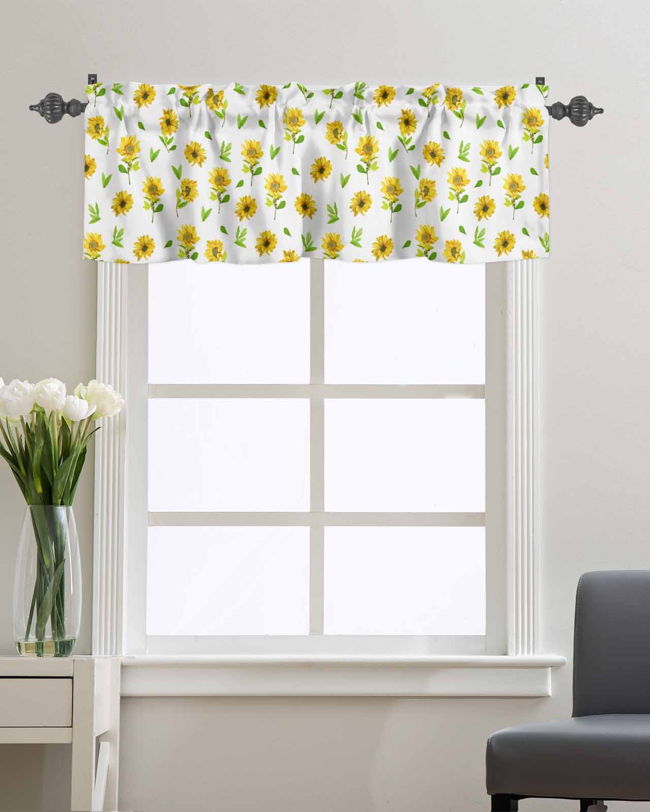 Kitchen Cafe Valance Curtain for Small Windows,Farm Watercolor Yellow ...