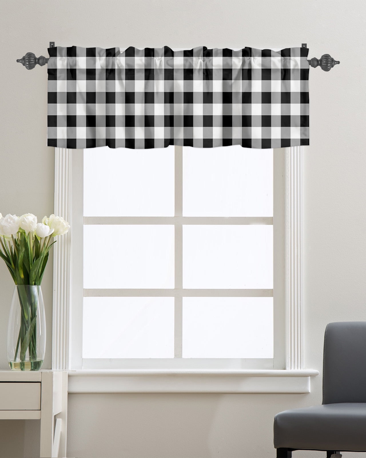 Kitchen Cafe Valance Curtain for Small Windows,Farmhouse Black and ...