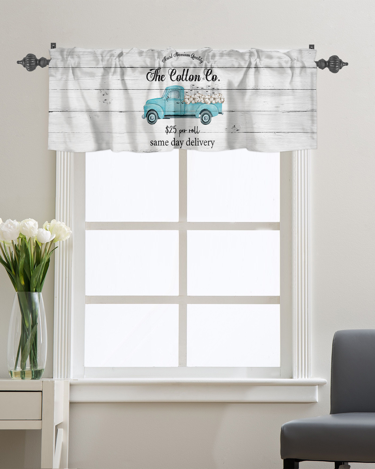 Kitchen Cafe Valance Curtain for Small Windows,Farmhouse Blue Truck ...