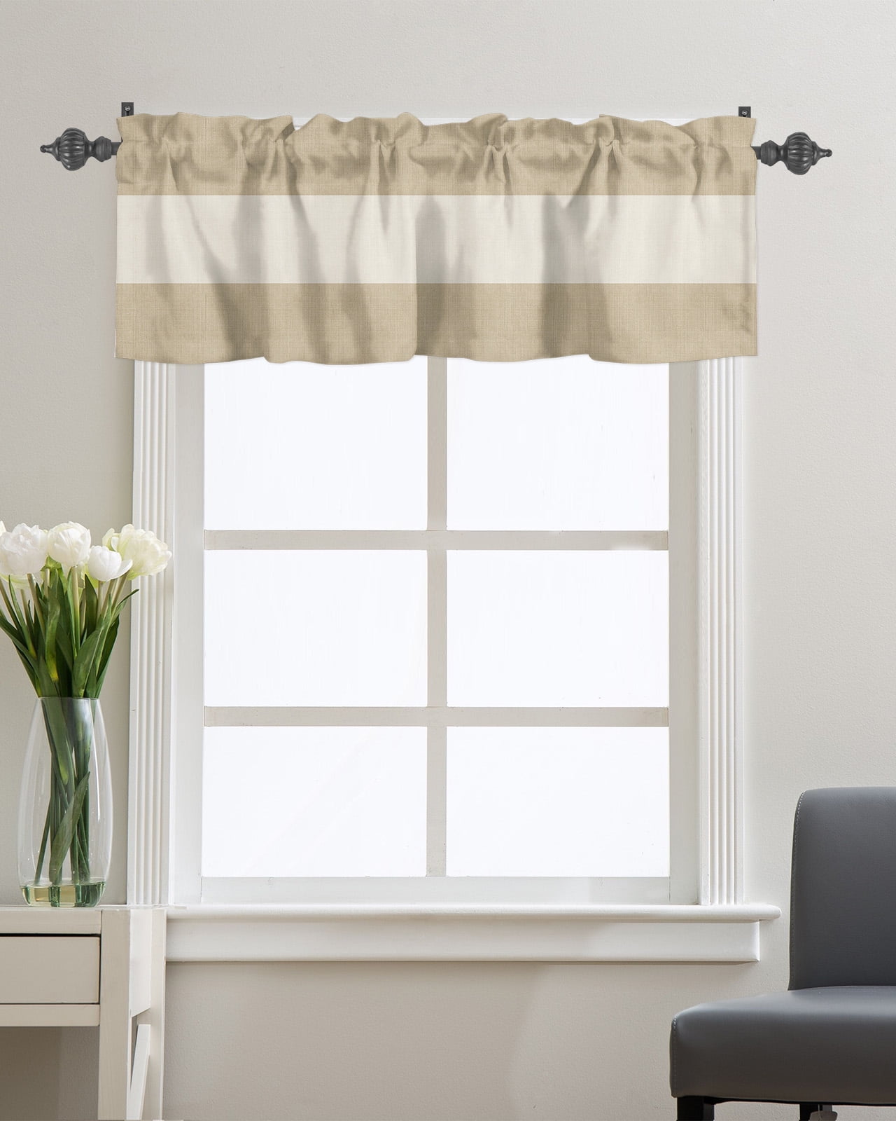 Kitchen Cafe Valance Curtain for Small Windows,Farmhouse Khaki and ...