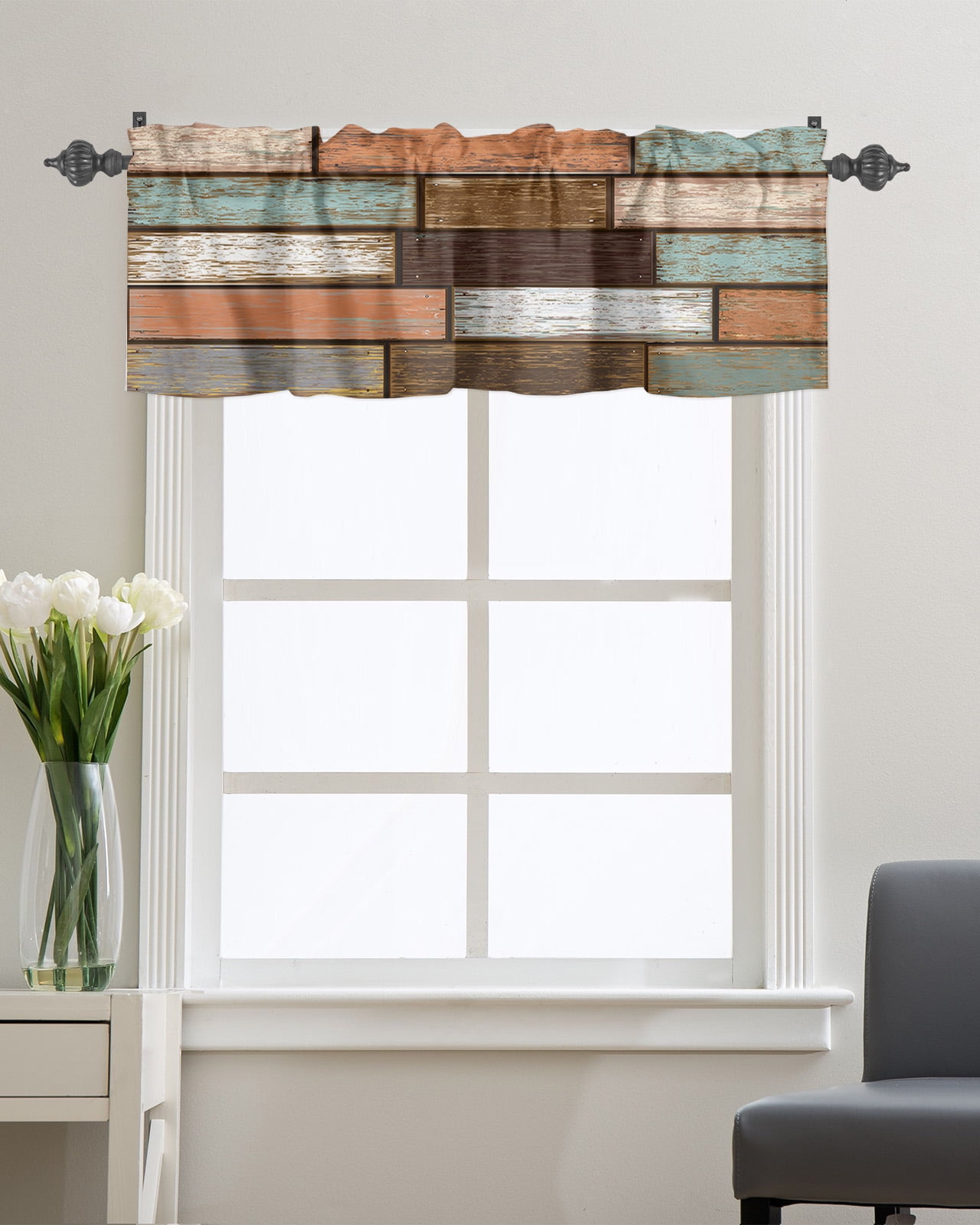 Kitchen Cafe Valance Curtain for Small Windows,Farmhouse Retro Wood ...