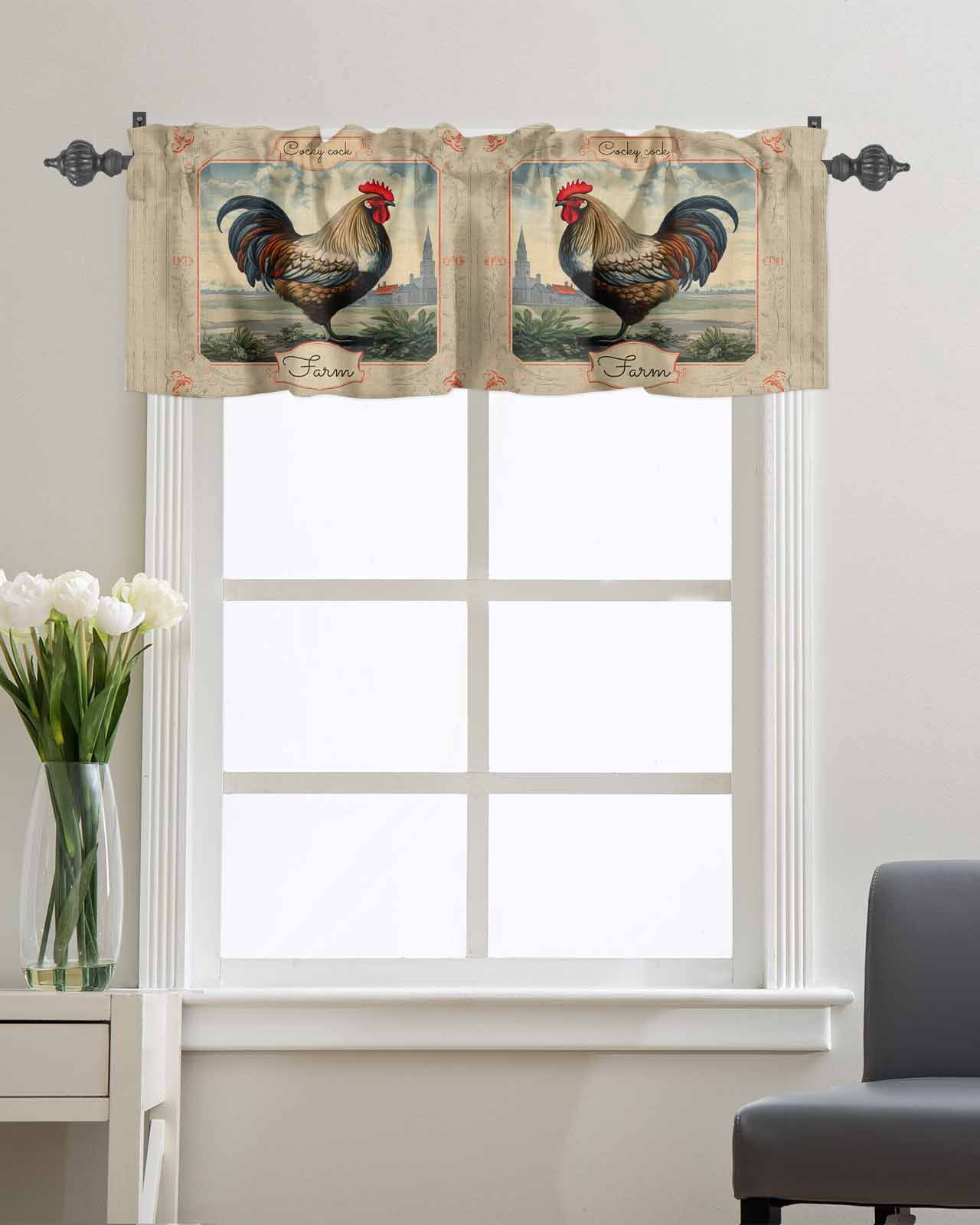 Kitchen Cafe Valance Curtain for Small Windows,Farmhouse Rustic Animal ...