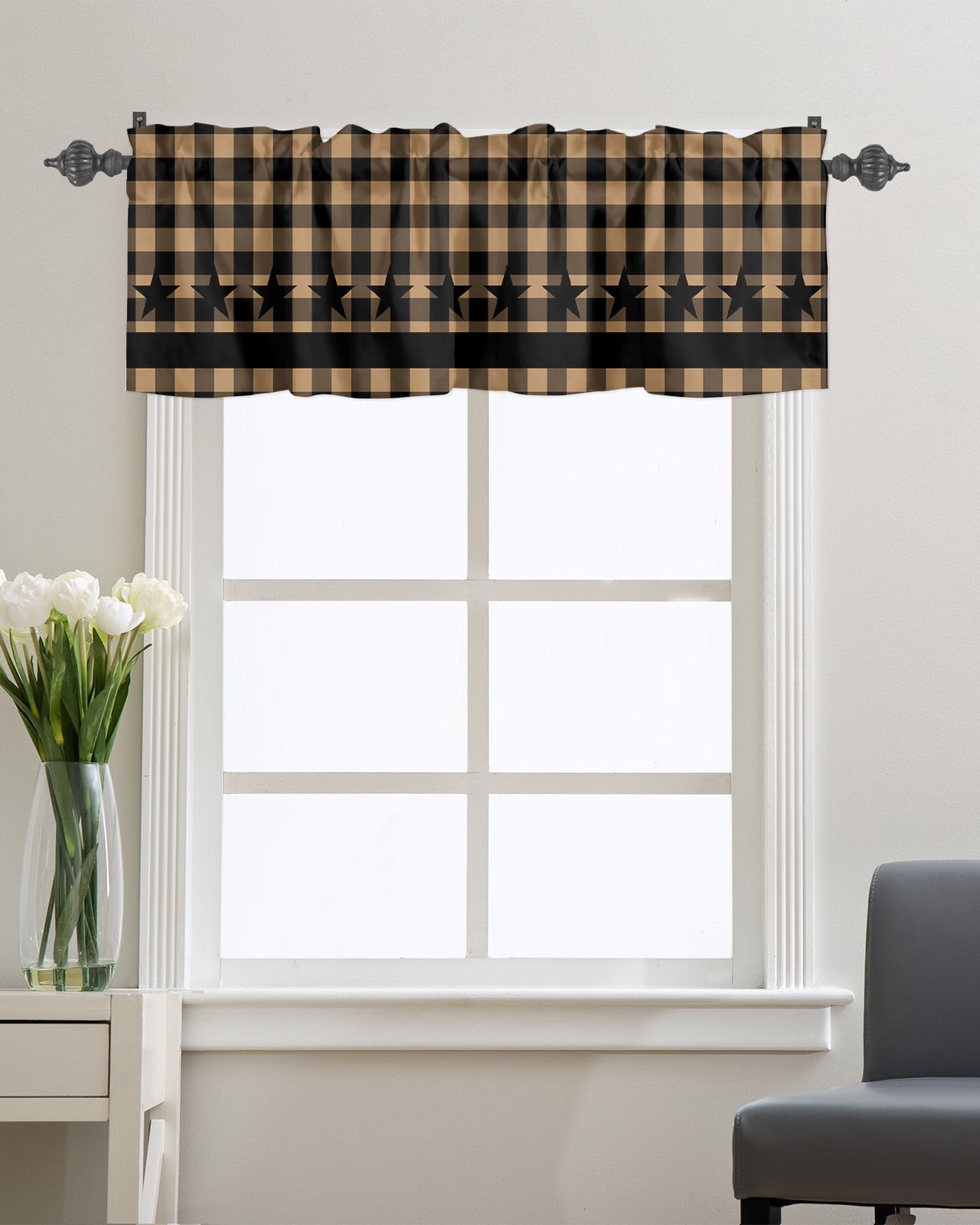 Kitchen Cafe Valance Curtain for Small Windows,Farmhouse Star on ...