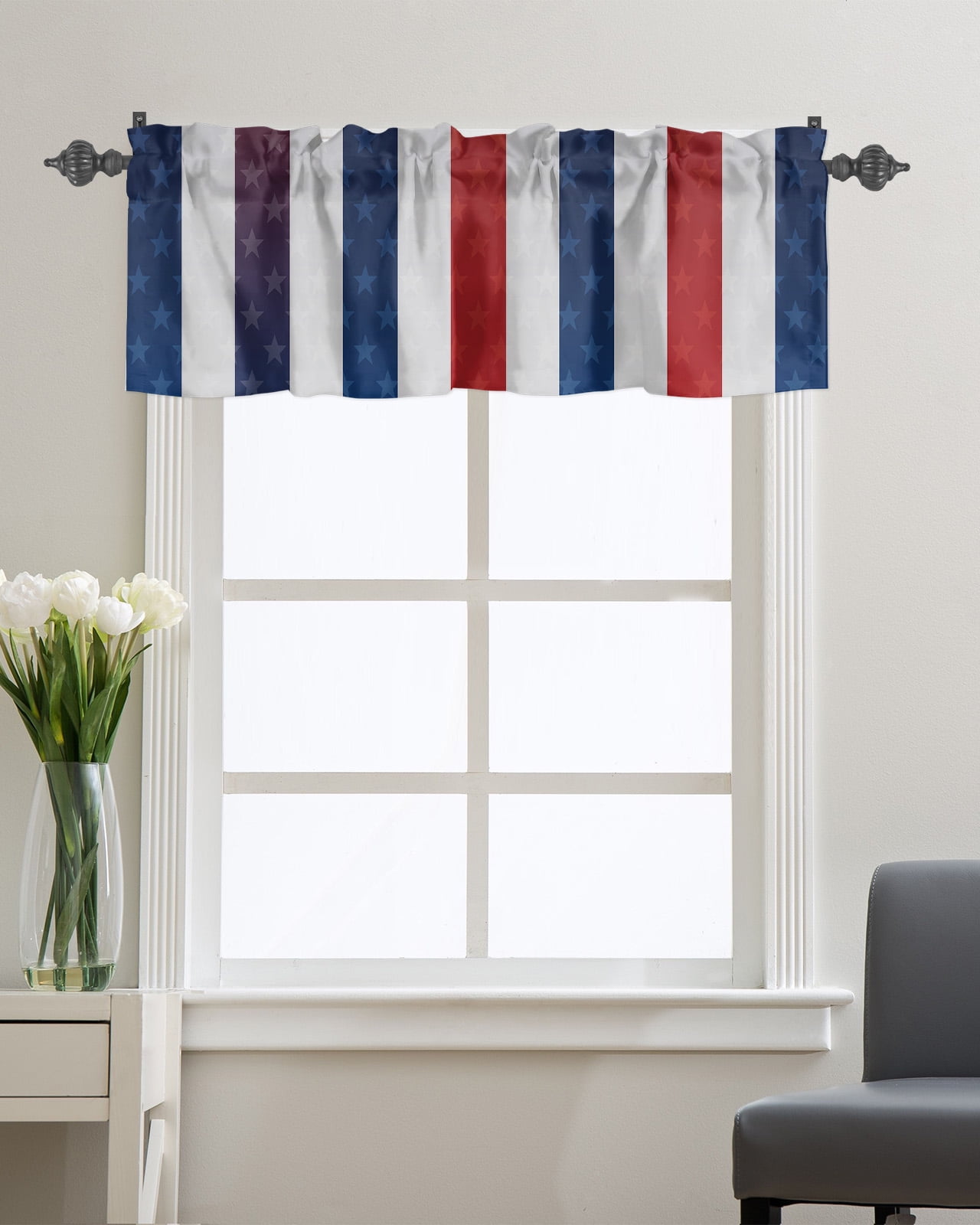 Kitchen Cafe Valance Curtain for Small Windows,Flag Day Memorial ...