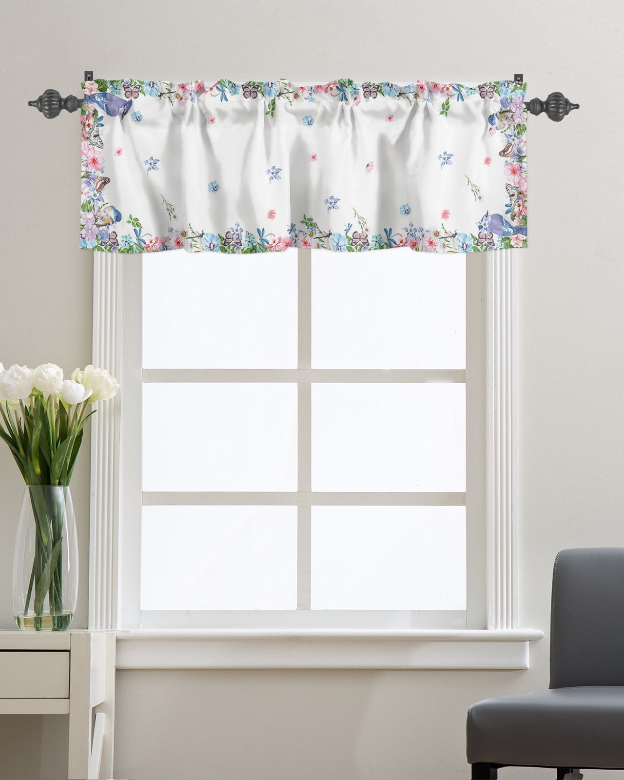 Kitchen Cafe Valance Curtain for Small Windows,Garden Floral Bird ...