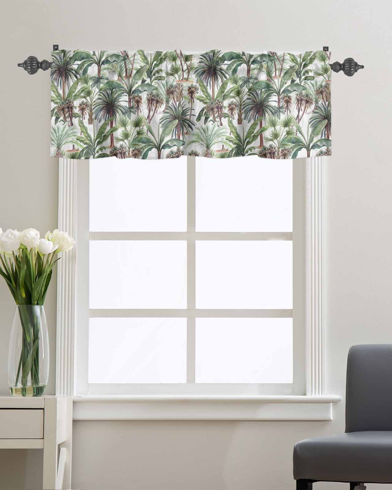 Kitchen Cafe Valance Curtain for Small Windows,Green Palm Tree Monstera ...