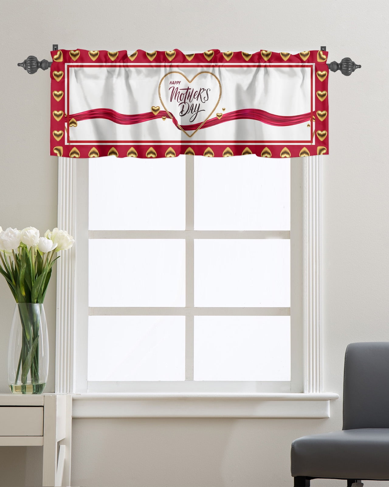 Kitchen Cafe Valance Curtain for Small Windows,Happy Mother's Day Gold ...