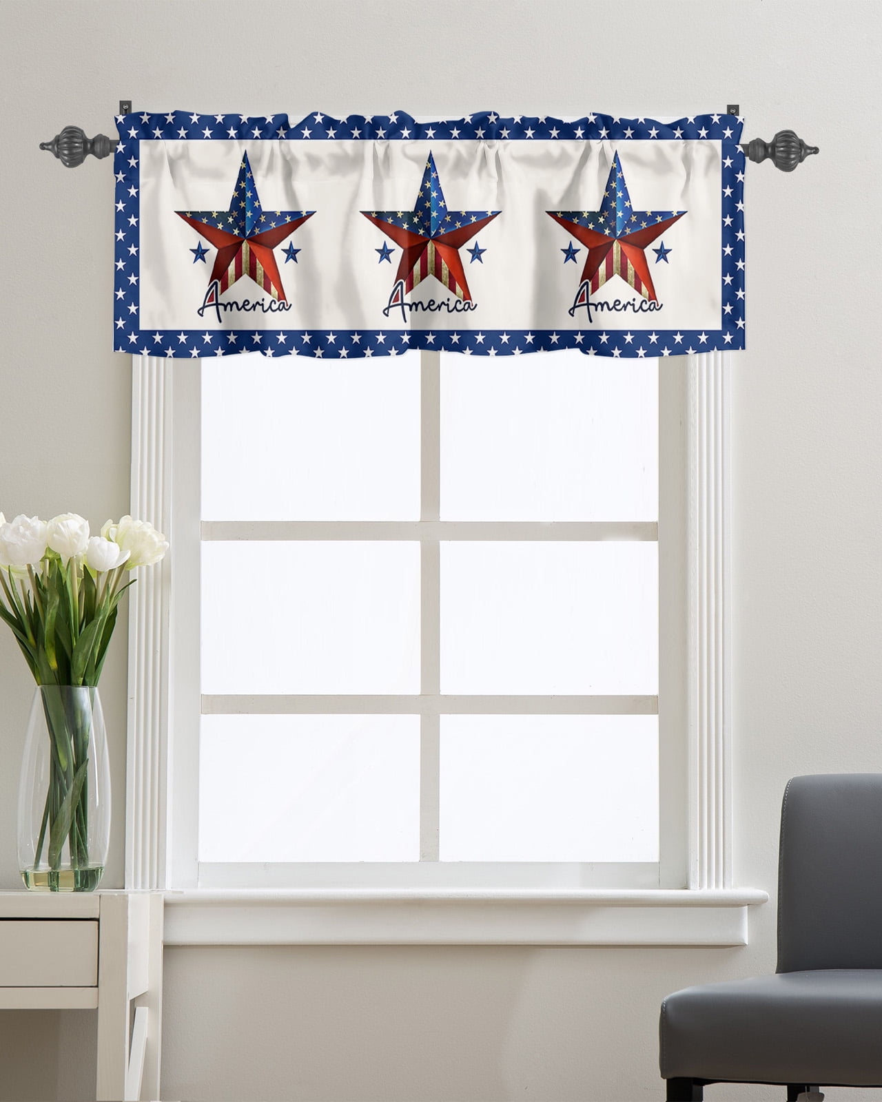 Kitchen Cafe Valance Curtain for Small Windows,Independence Day Freedom ...