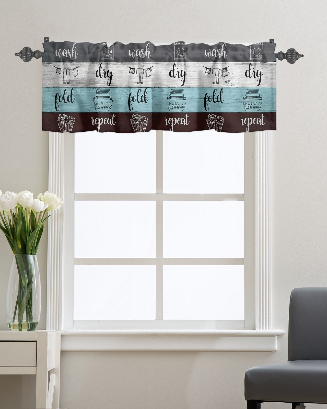 Kitchen Cafe Valance Curtain for Small Windows,Laundry Room Wash Dry ...