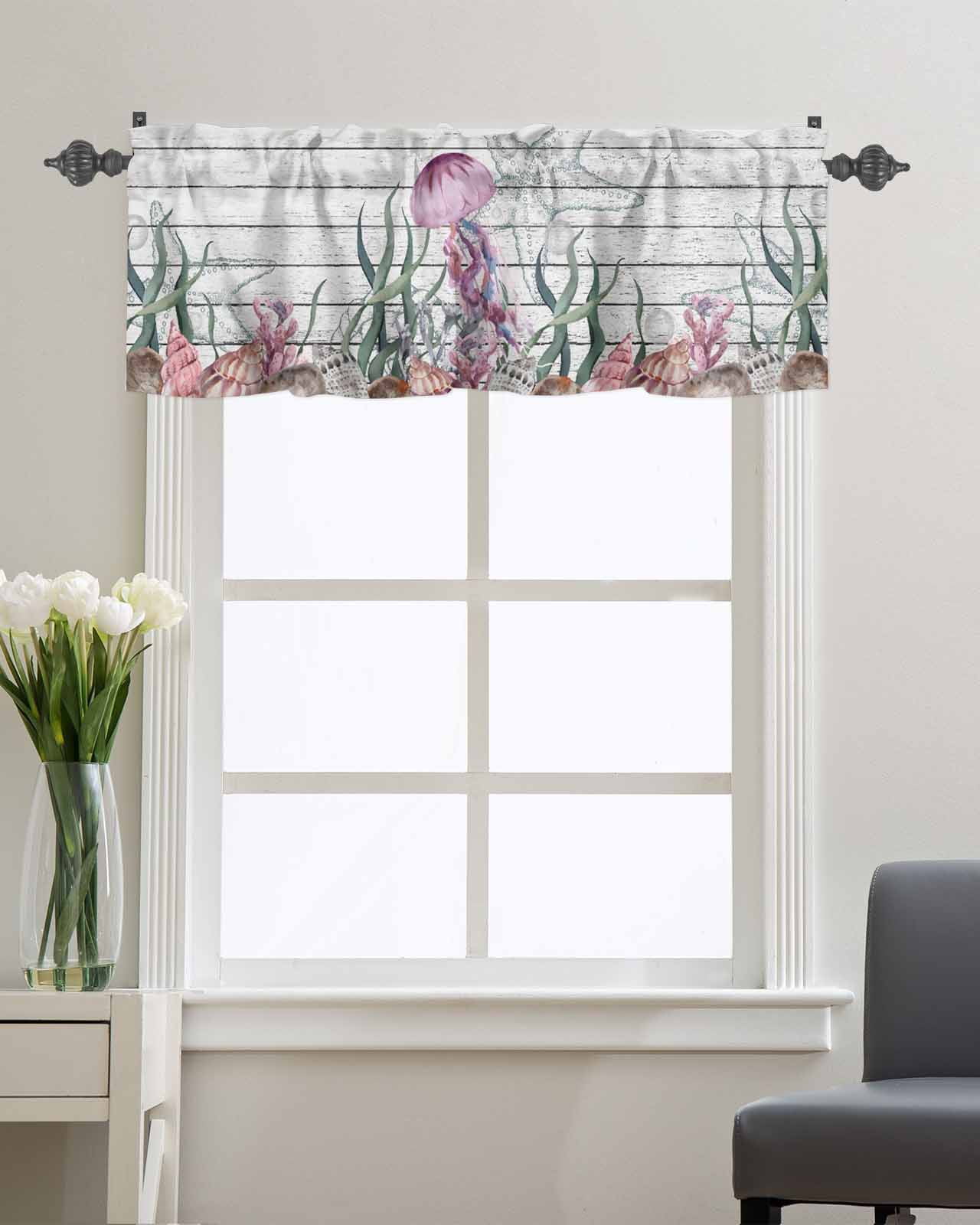 Kitchen Cafe Valance Curtain for Small Windows,Marine Jellyfish ...