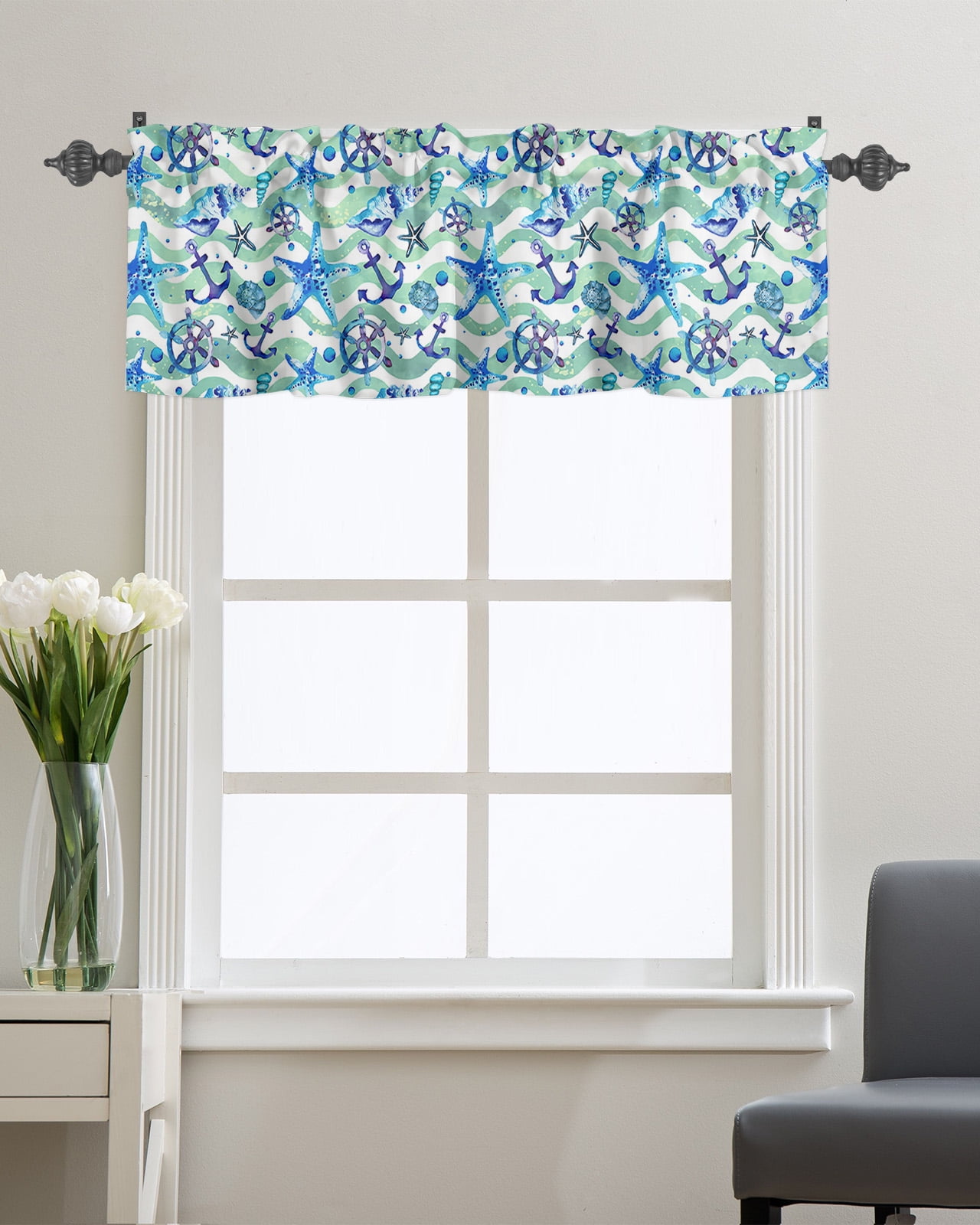 Kitchen Cafe Valance Curtain for Small Windows,Marine Starfish Sea ...