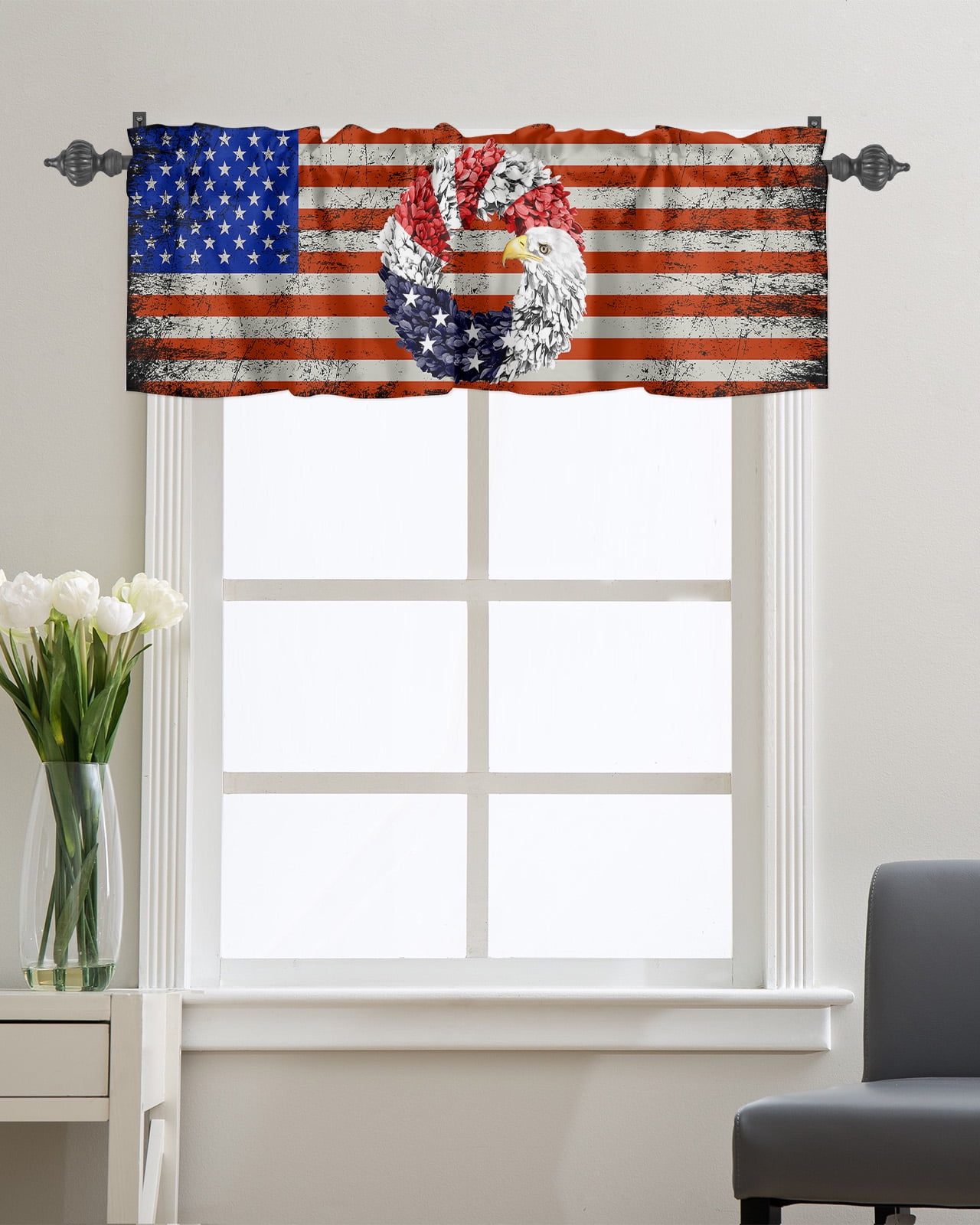 Kitchen Cafe Valance Curtain for Small Windows,Memorial Day Patriotic ...