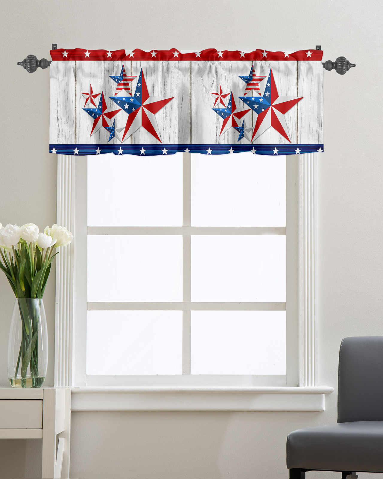 Kitchen Cafe Valance Curtain for Small Windows,Memorial Day Patriotic ...