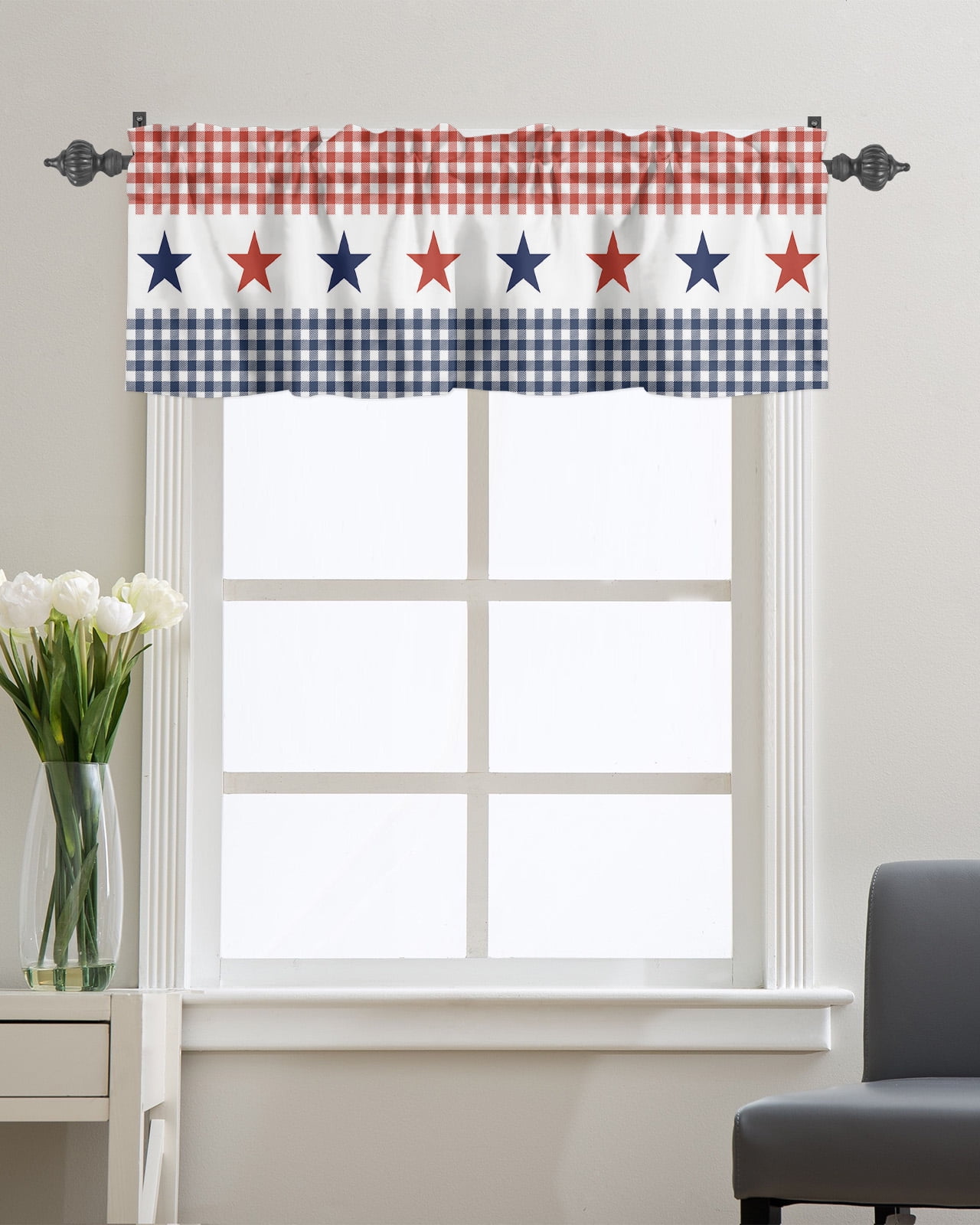 Kitchen Cafe Valance Curtain for Small Windows,Memorial Day Red Blue ...