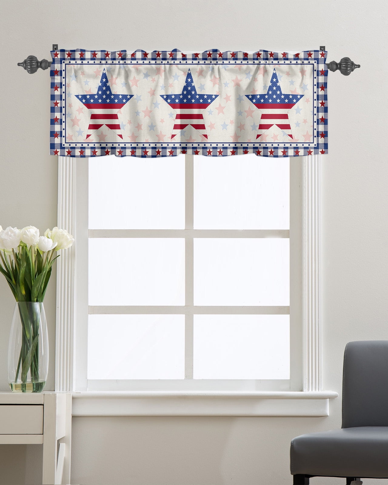 Kitchen Cafe Valance Curtain for Small Windows,Memorial Day Red Blue ...