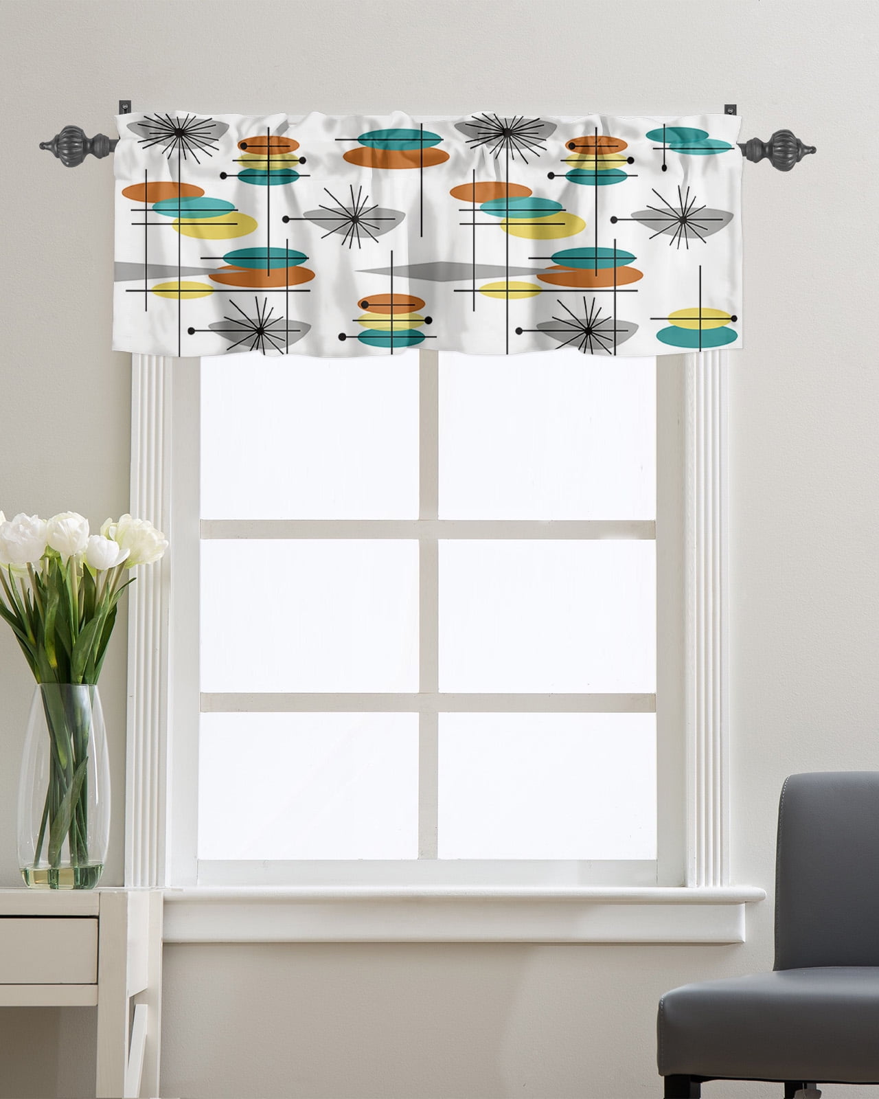 Kitchen Cafe Valance Curtain for Small Windows,Mid-Century Abstract ...