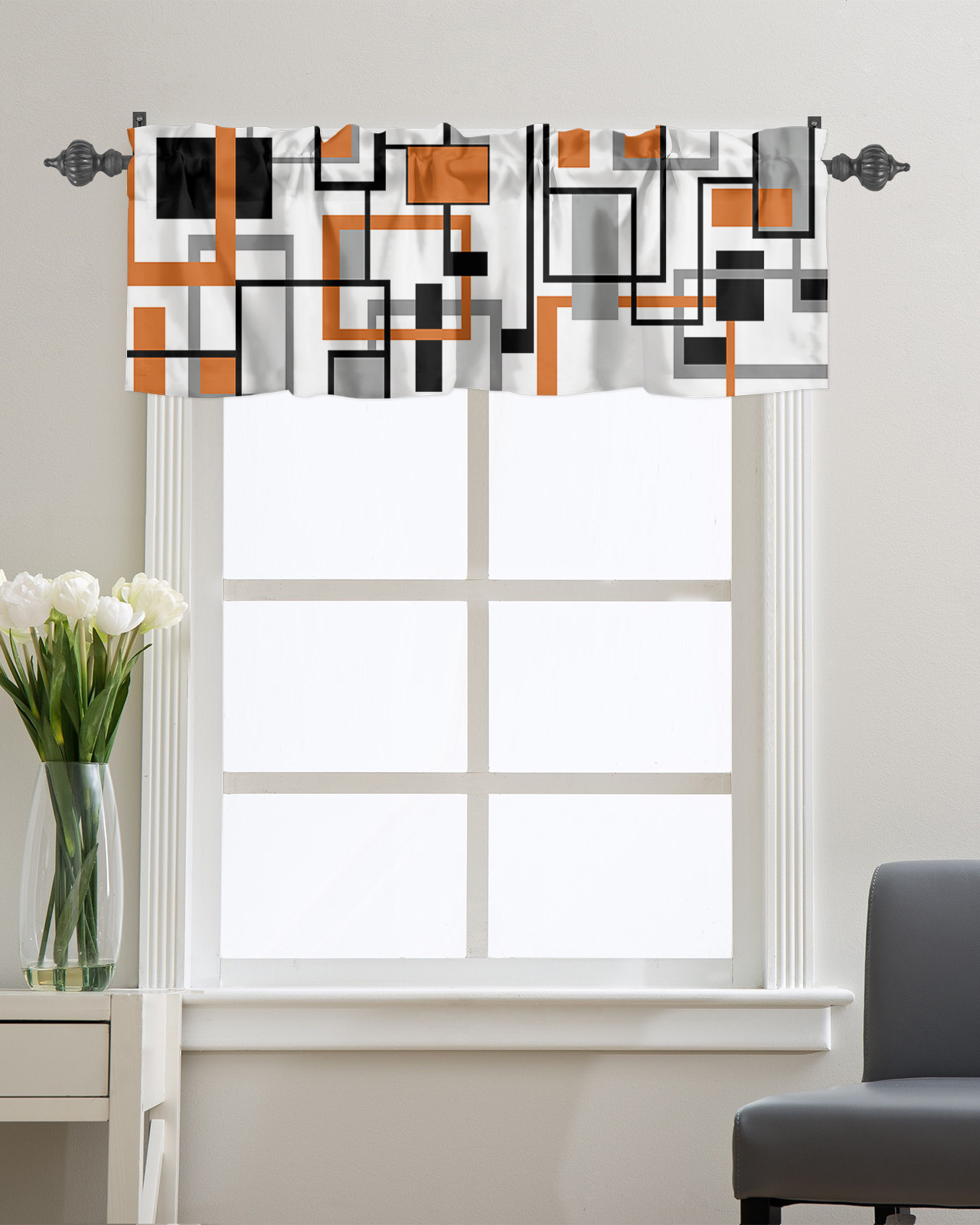 Kitchen Cafe Valance Curtain for Small Windows,Mid Century Nordic Splicing Art Rod Pocket Short ...