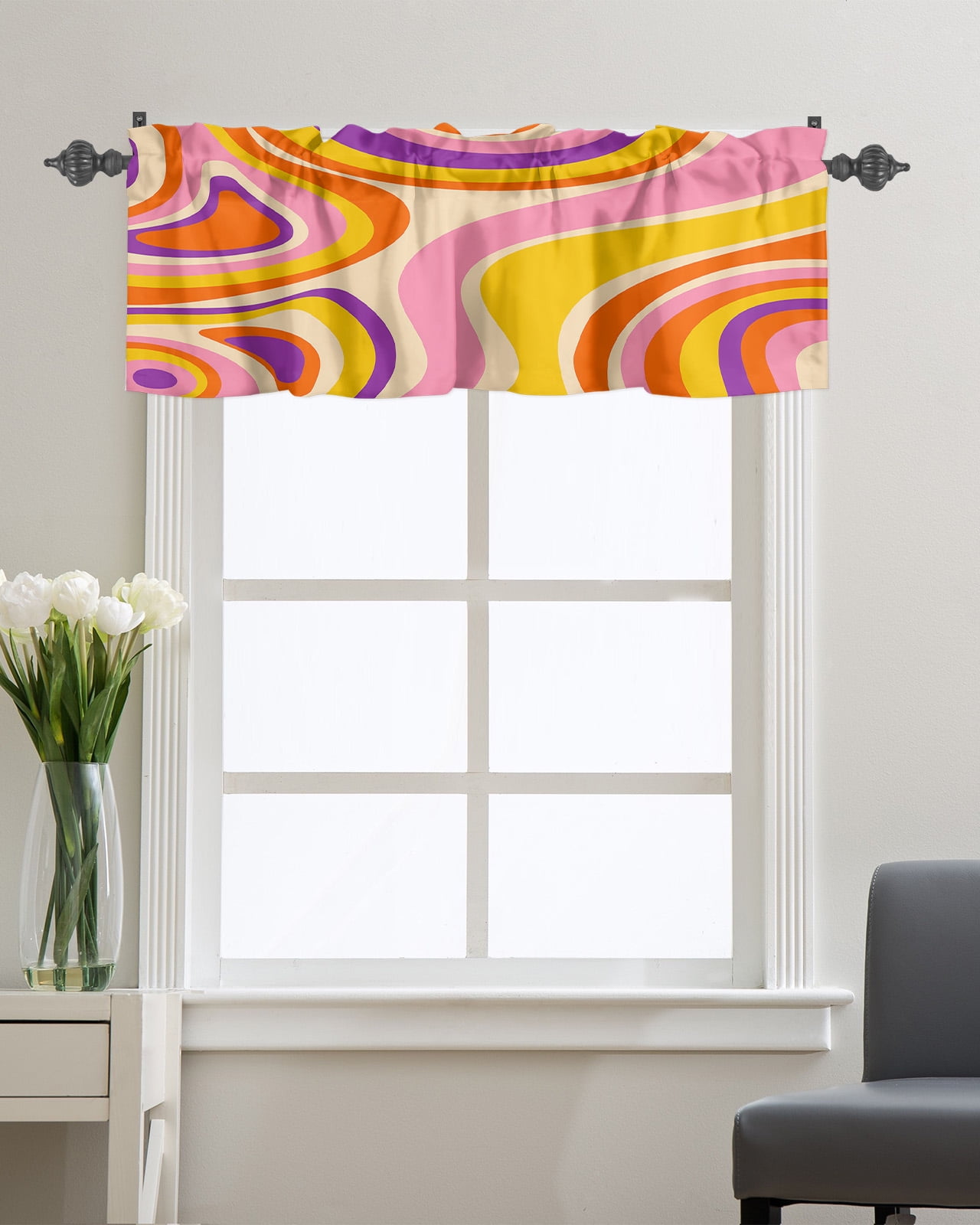 Kitchen Cafe Valance Curtain for Small Windows,Modern Abstract ...