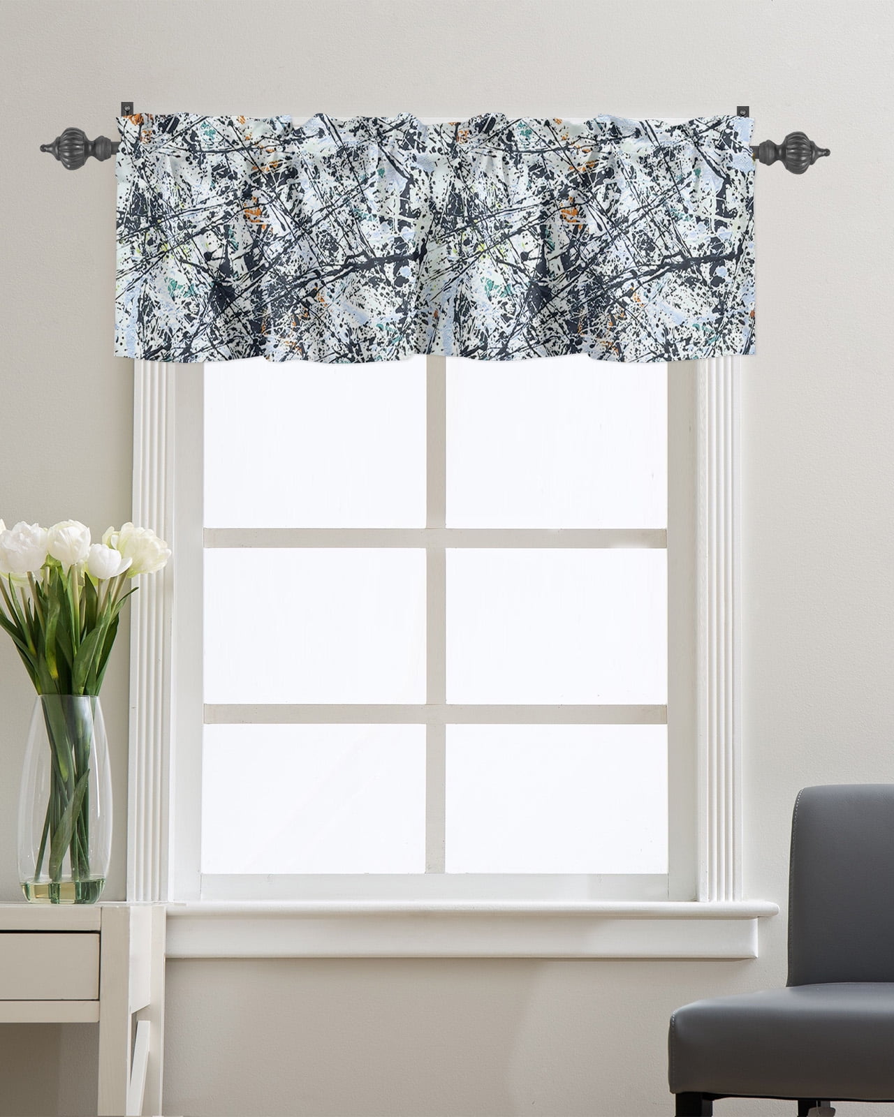 Kitchen Cafe Valance Curtain for Small Windows,Modern Abstract Splash ...