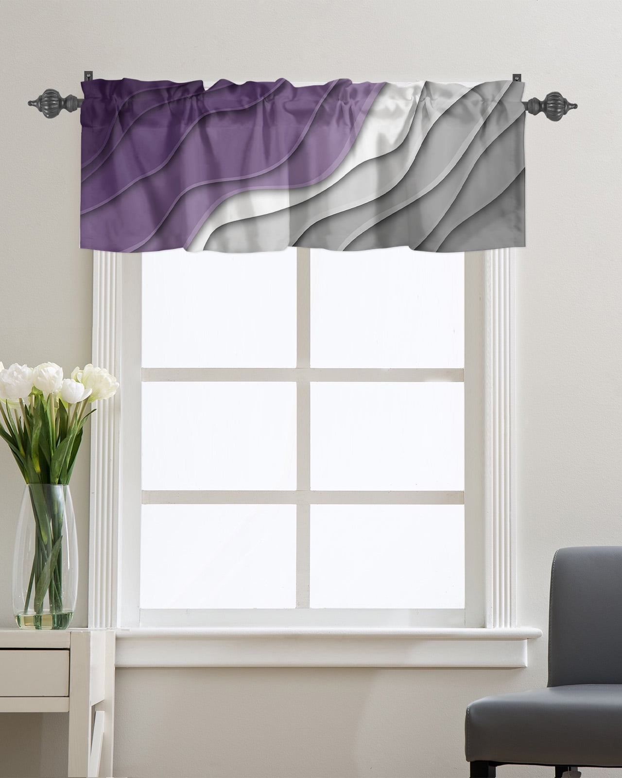 Kitchen Cafe Valance Curtain for Small Windows,Modern Purple Grey ...