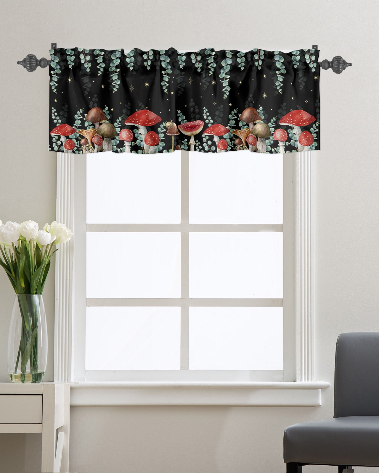 Kitchen Cafe Valance Curtain for Small Windows,Natural Wild Mushroom ...