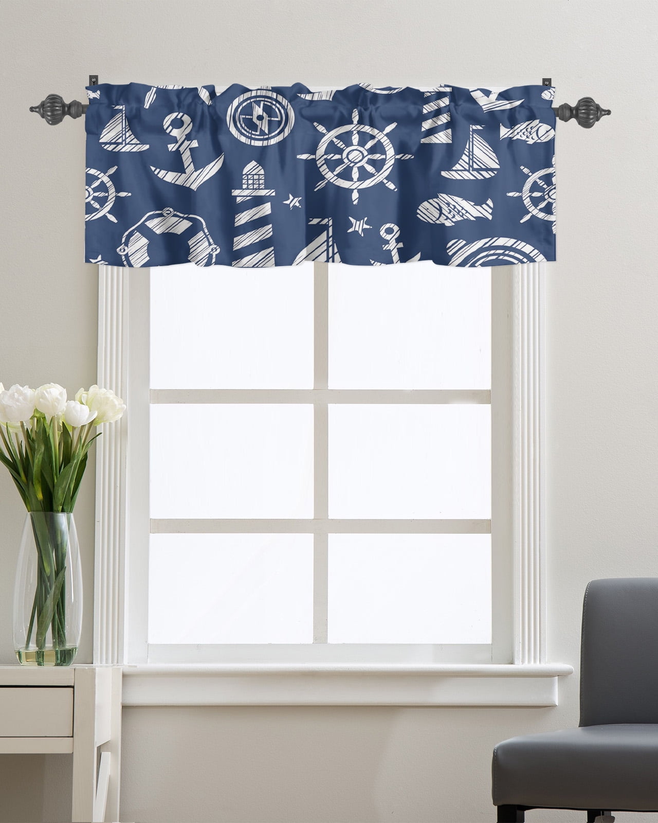 Kitchen Cafe Valance Curtain for Small Windows,Nautical Compass ...