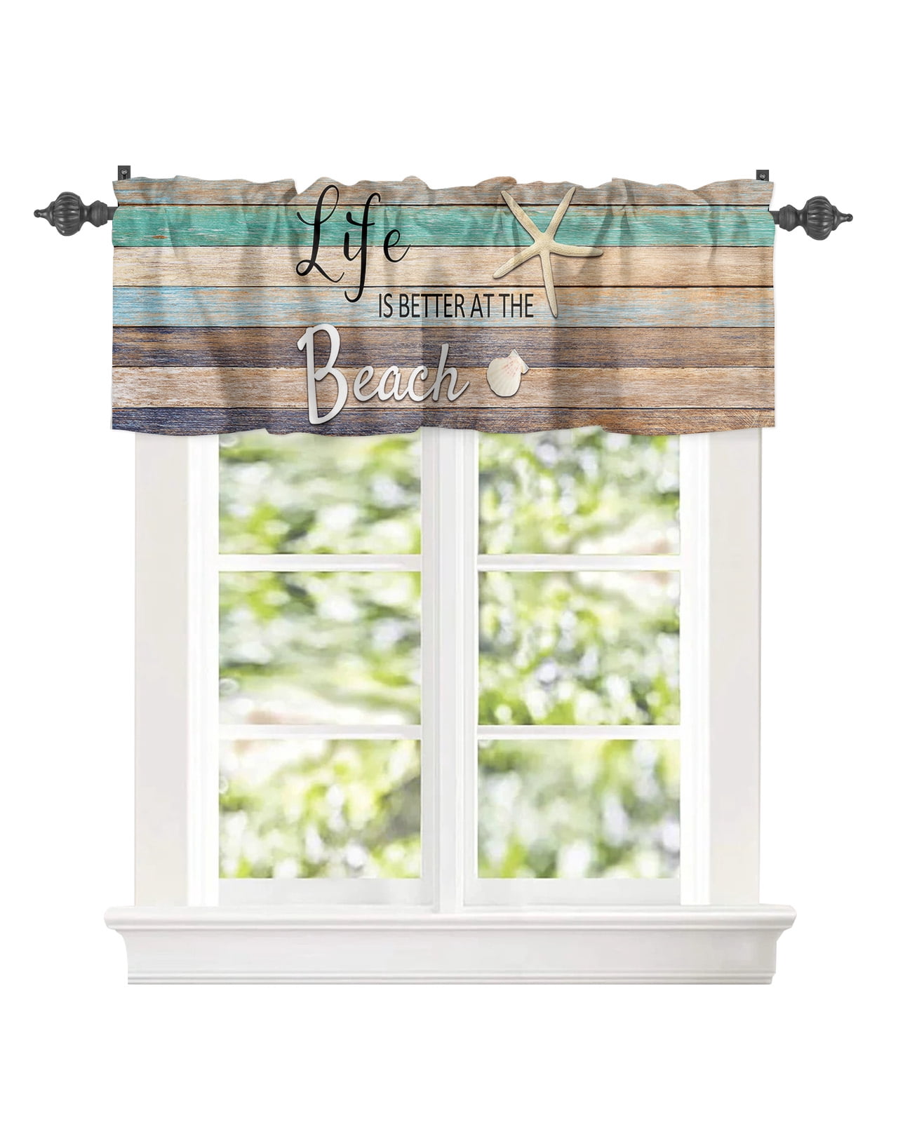 Kitchen Cafe Valance Curtain for Small Windows,Ocean Marine Life Beach ...