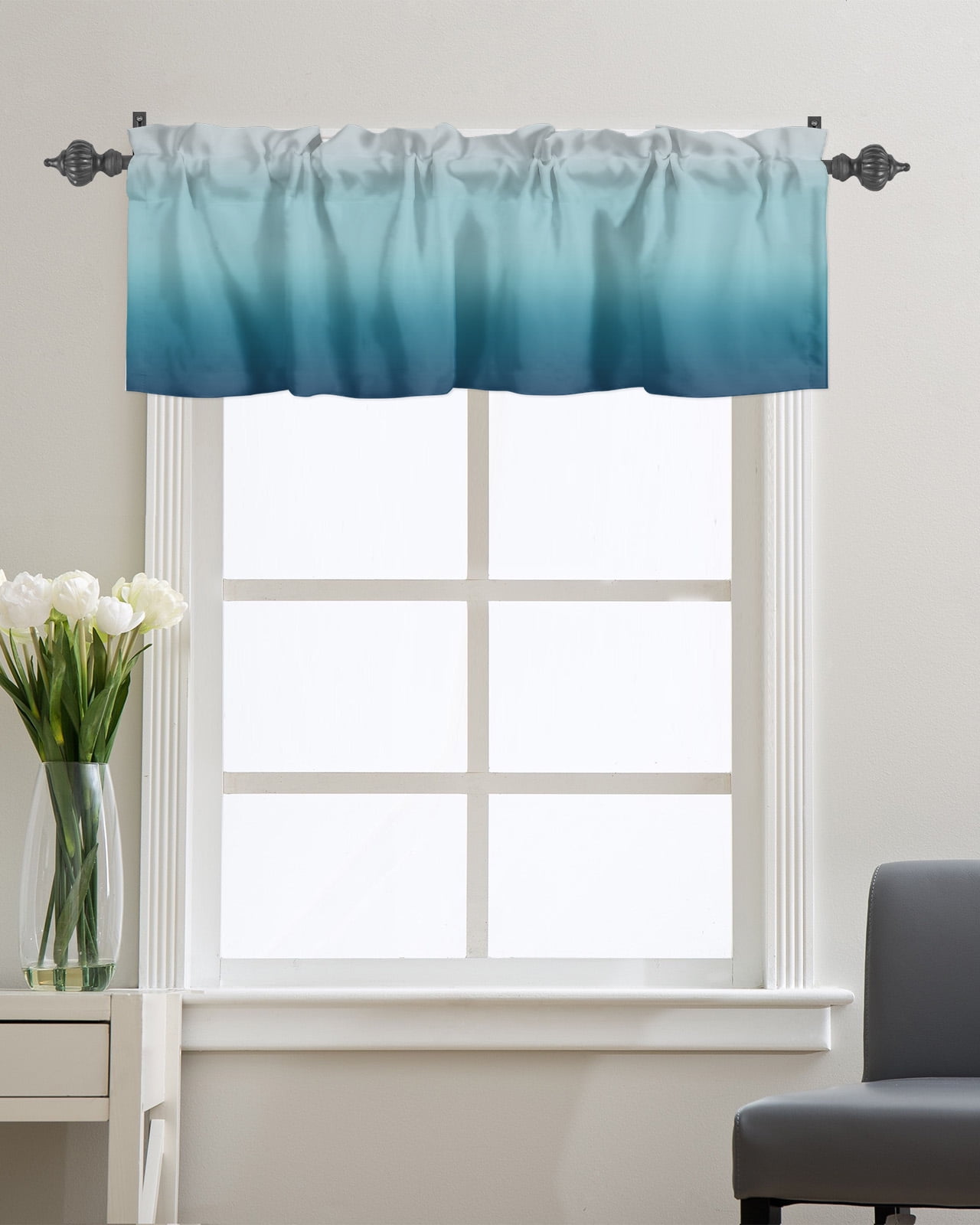 Kitchen Cafe Valance Curtain for Small Windows,Ombre Teal to Gray ...