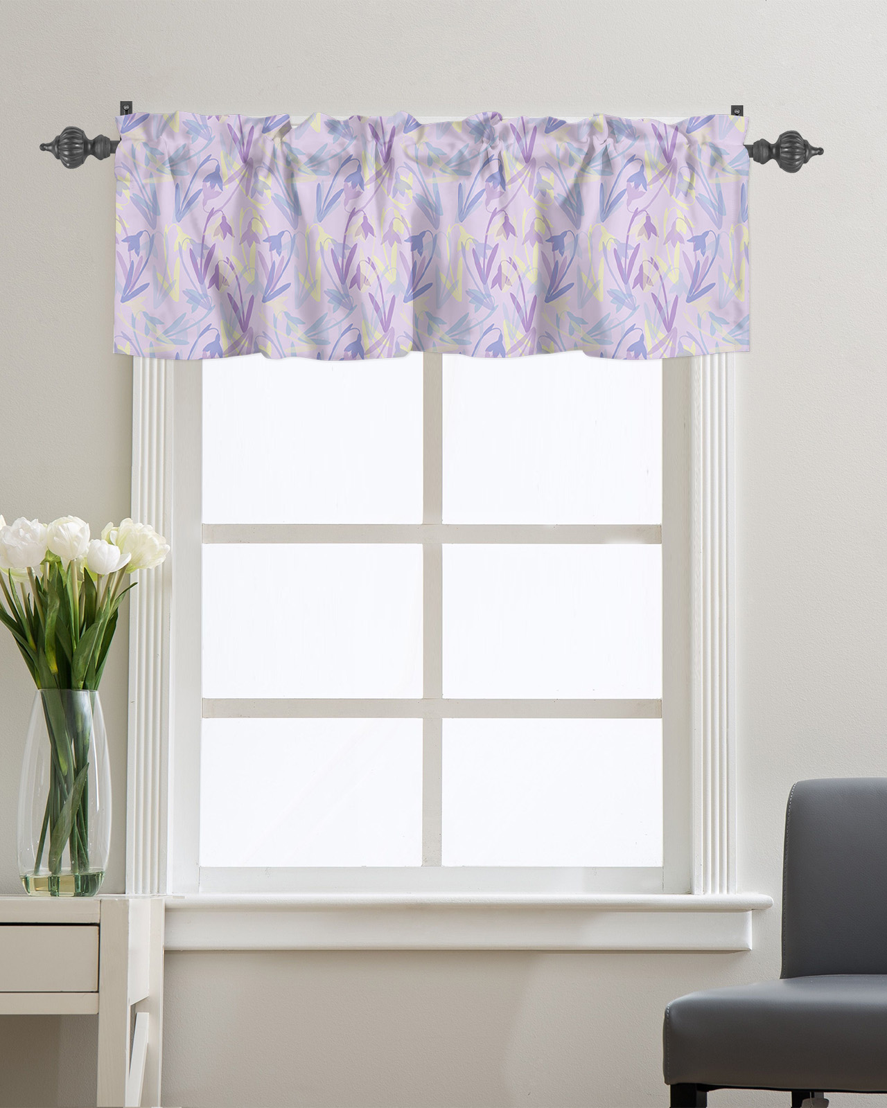 Kitchen Cafe Valance Curtain for Small Windows,Purple Garden Art ...