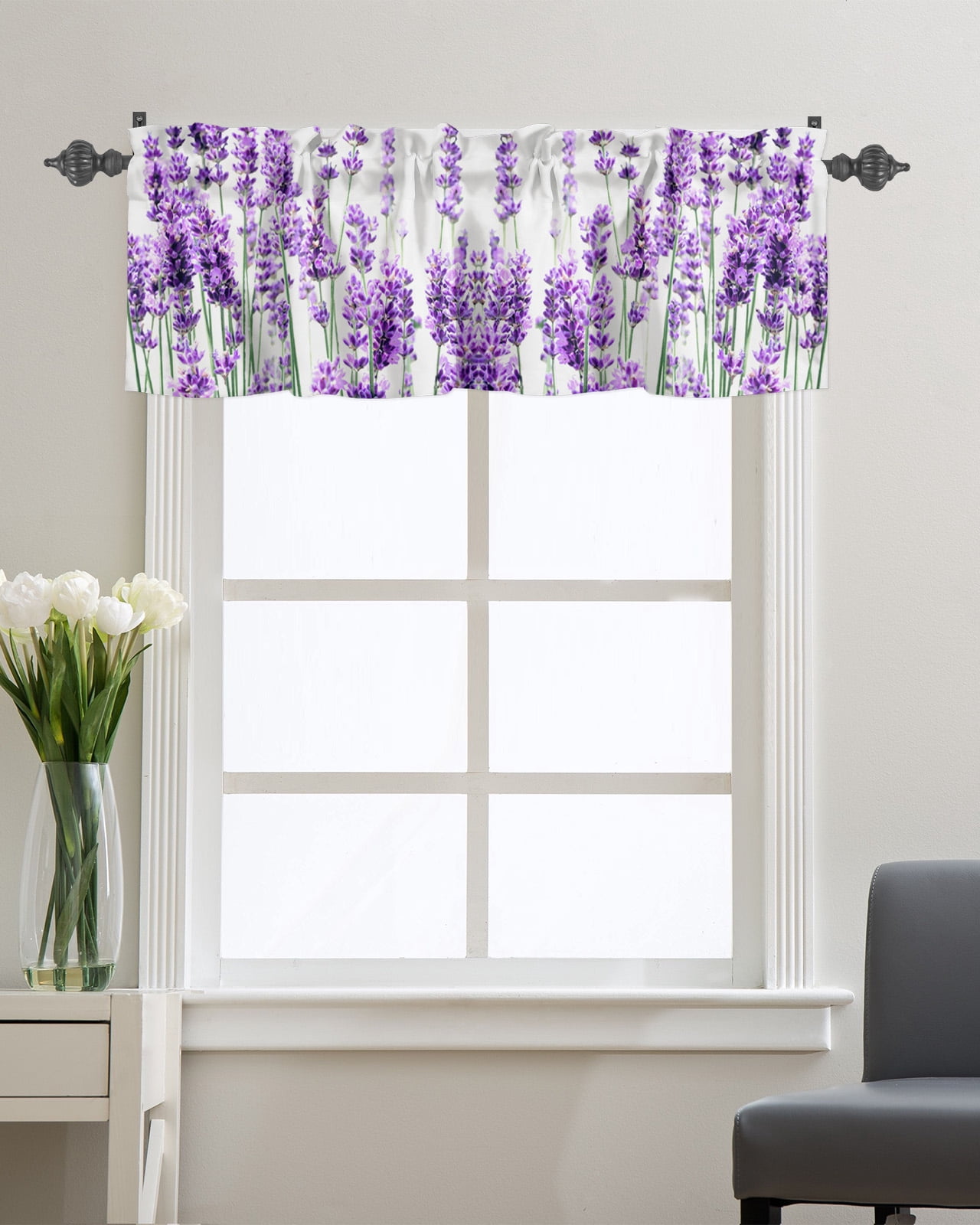 Kitchen Cafe Valance Curtain for Small Windows,Purple Lavender Flower ...