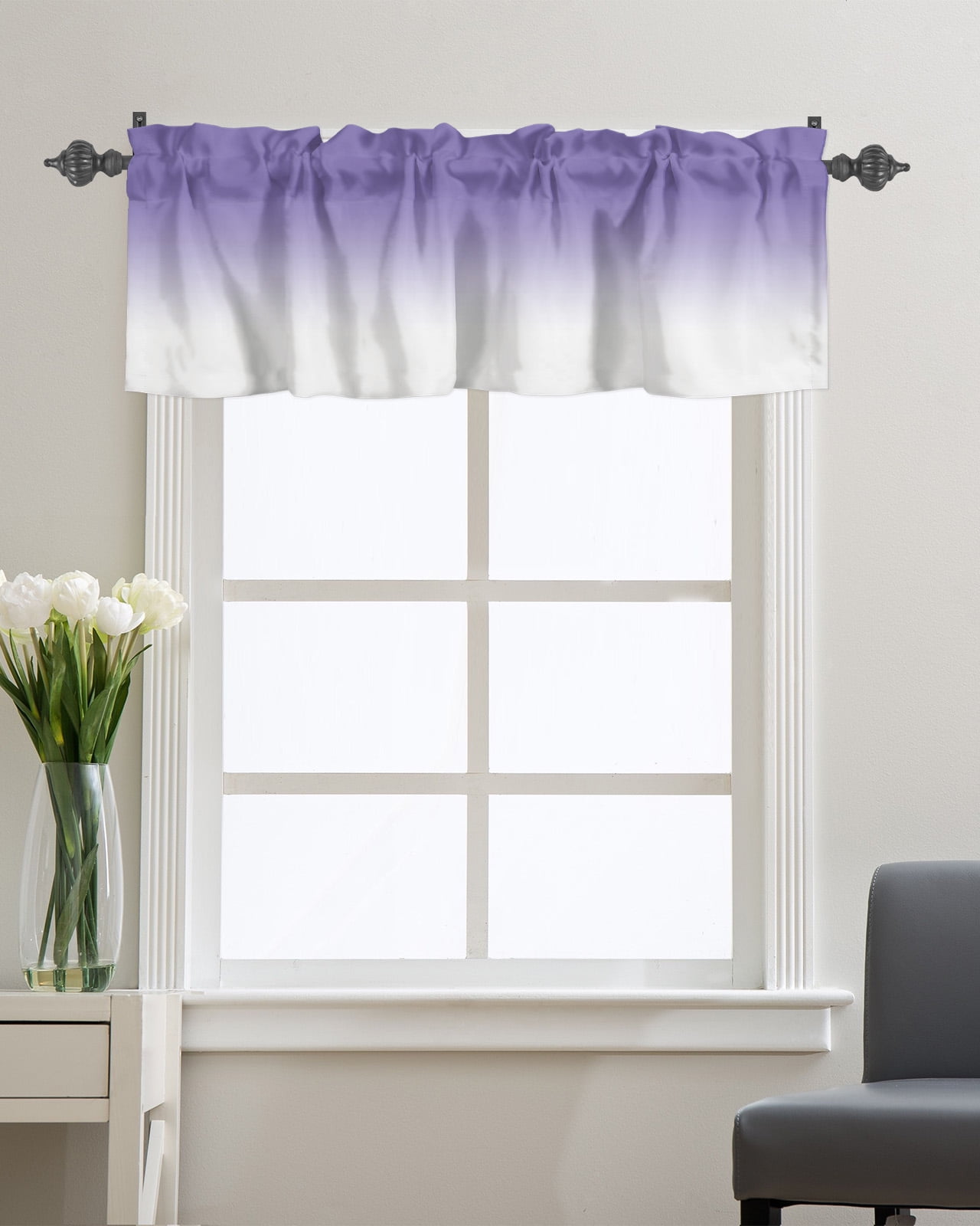 Kitchen Cafe Valance Curtain for Small Windows,Purple and White Color ...