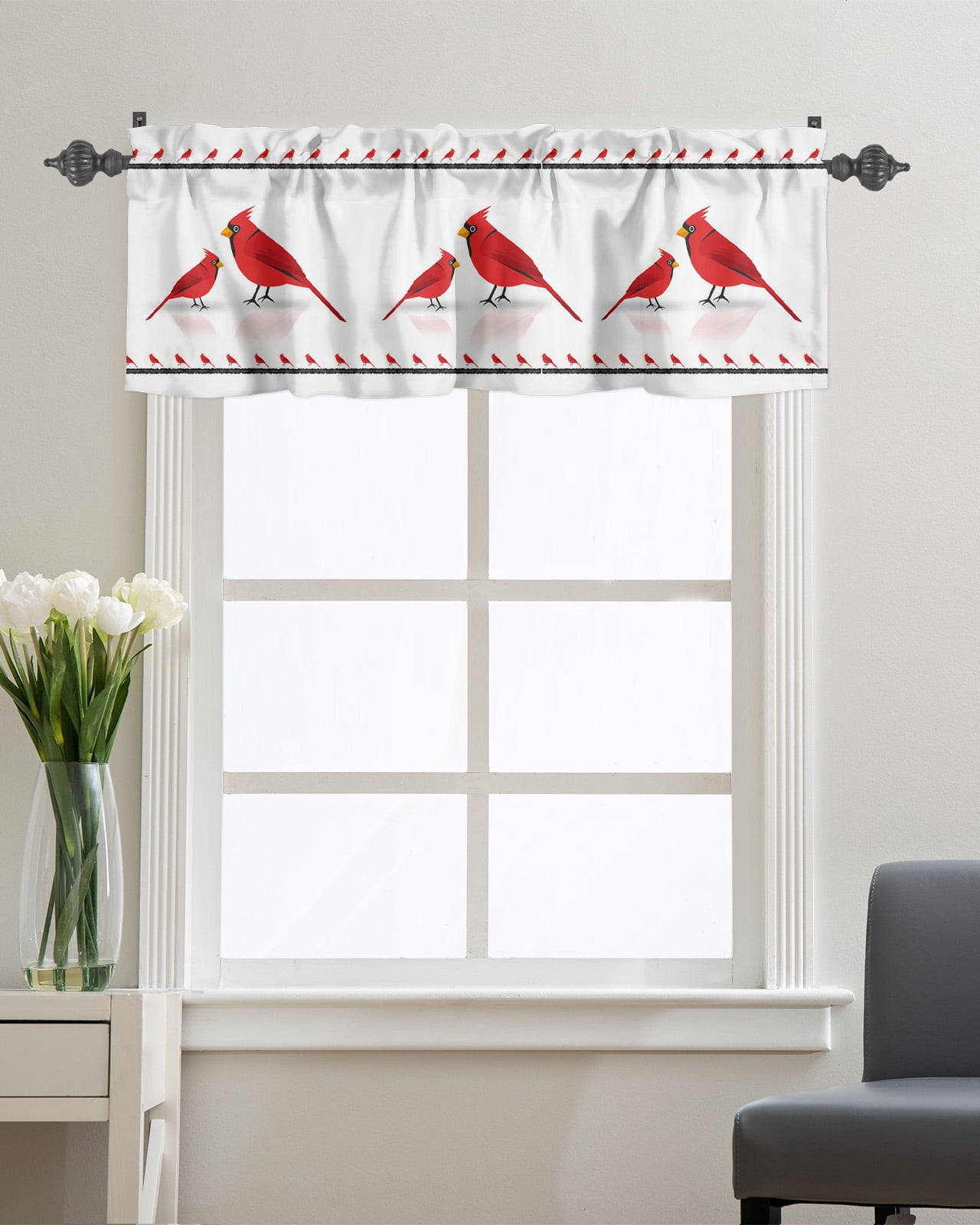 Kitchen Cafe Valance Curtain for Small Windows,Red Cardinal Bird Animal ...