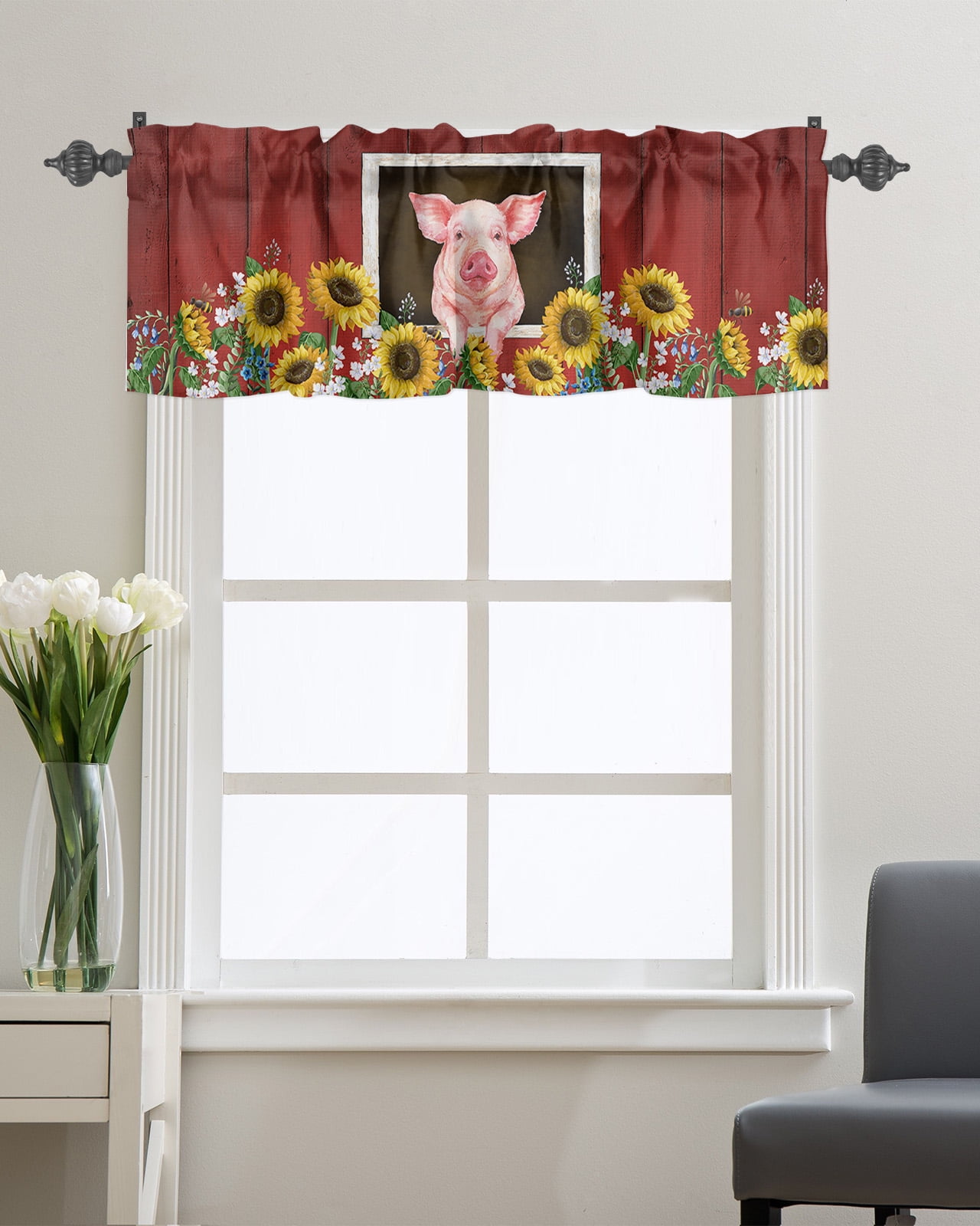 Kitchen Cafe Valance Curtain for Small Windows,Retro Farmhouse Animal ...