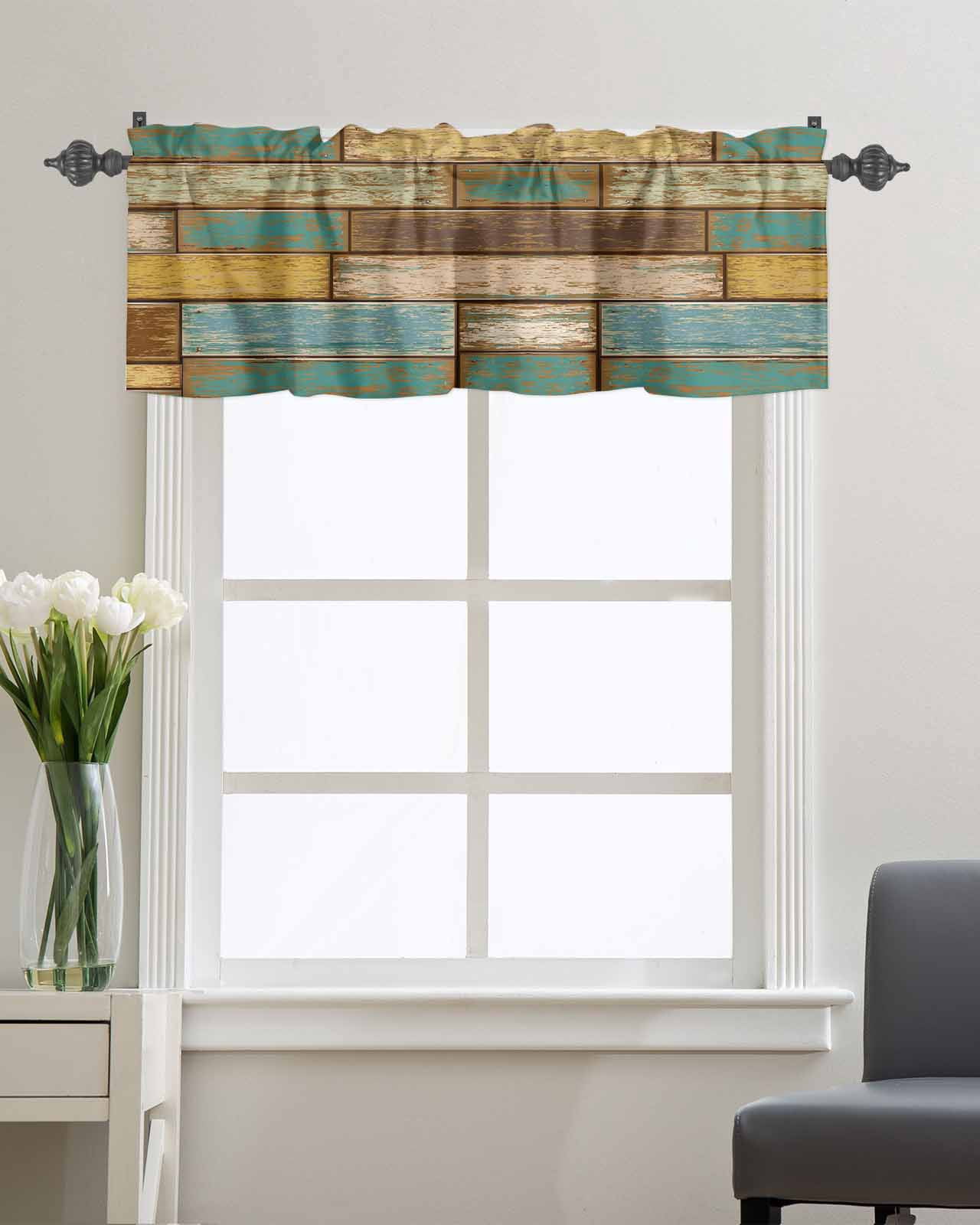 Kitchen Cafe Valance Curtain for Small Windows,Retro Farmhouse Wooden ...