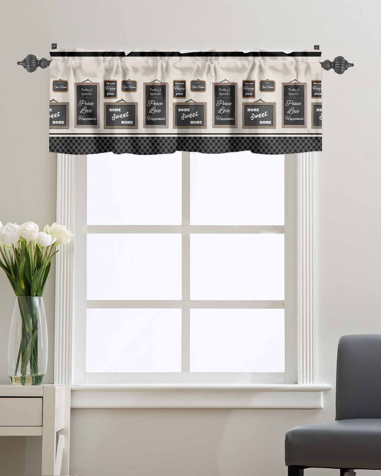 Kitchen Cafe Valance Curtain for Small Windows,Rustic Blackboard Home ...