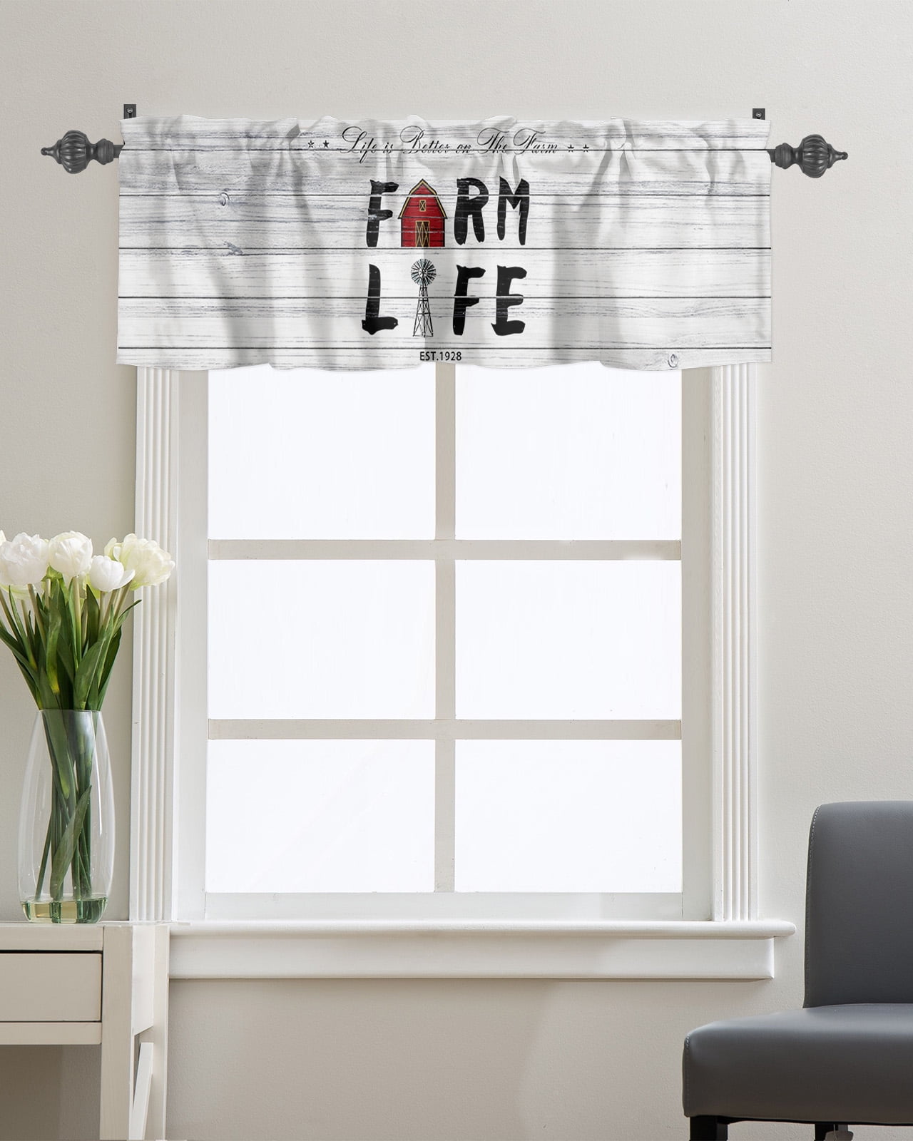Kitchen Cafe Valance Curtain for Small Windows,Rustic Farm Barn ...