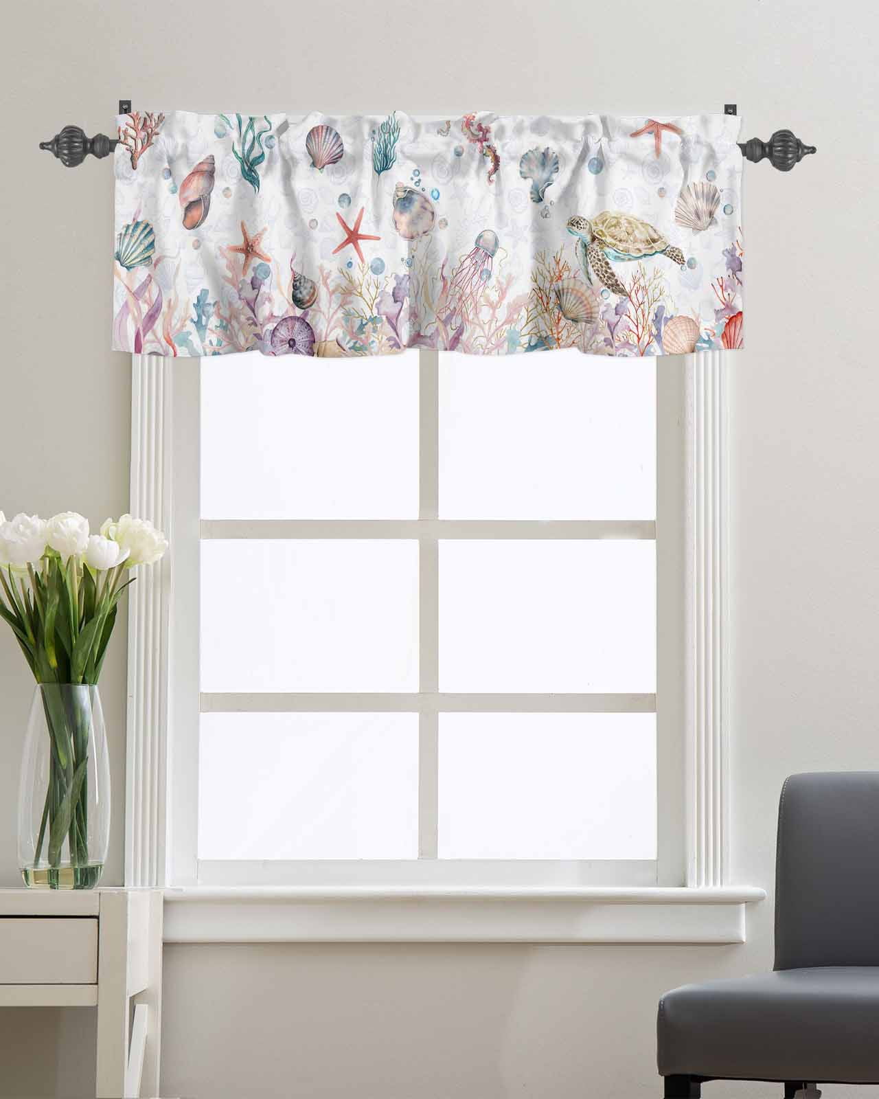 Kitchen Cafe Valance Curtain for Small Windows,Sea Turtle Shell ...