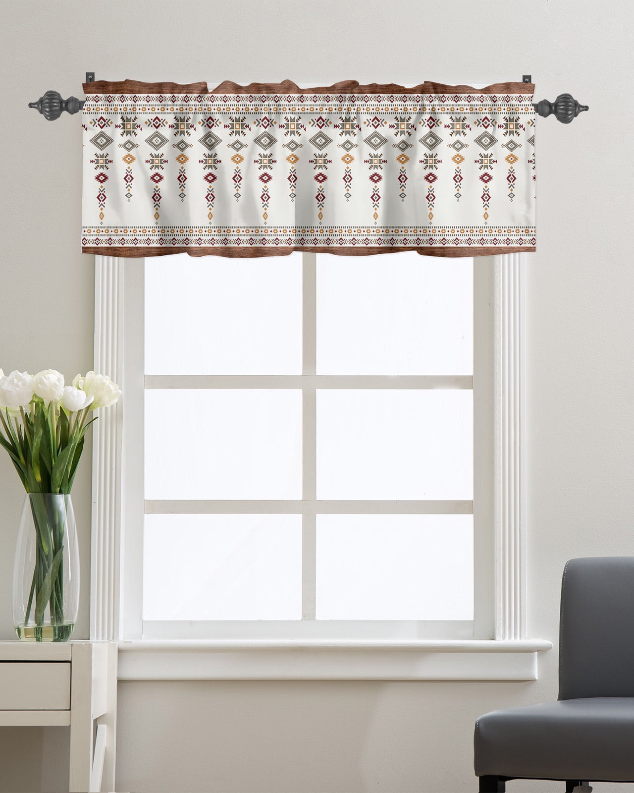 Kitchen Cafe Valance Curtain for Small Windows,Southwest Ethnic ...