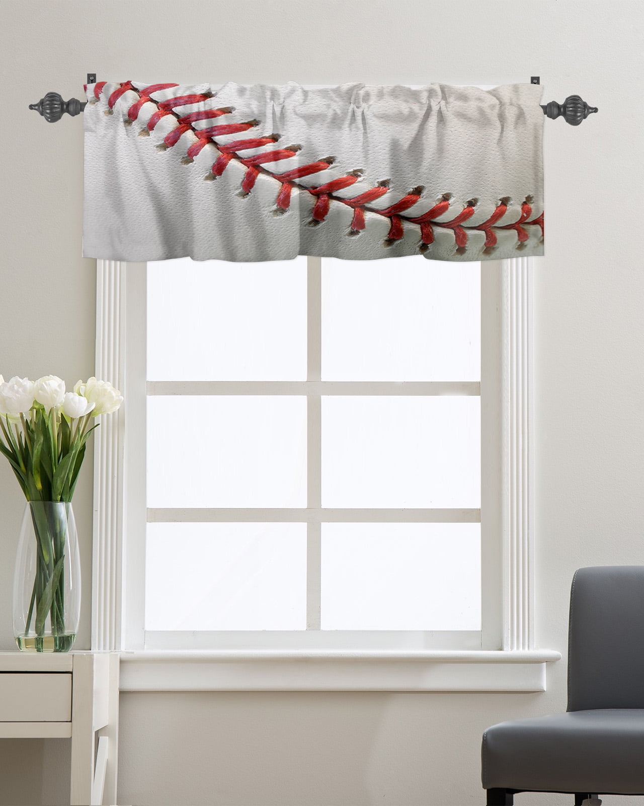 Kitchen Cafe Valance Curtain for Small Windows,Sports Baseball Texture ...