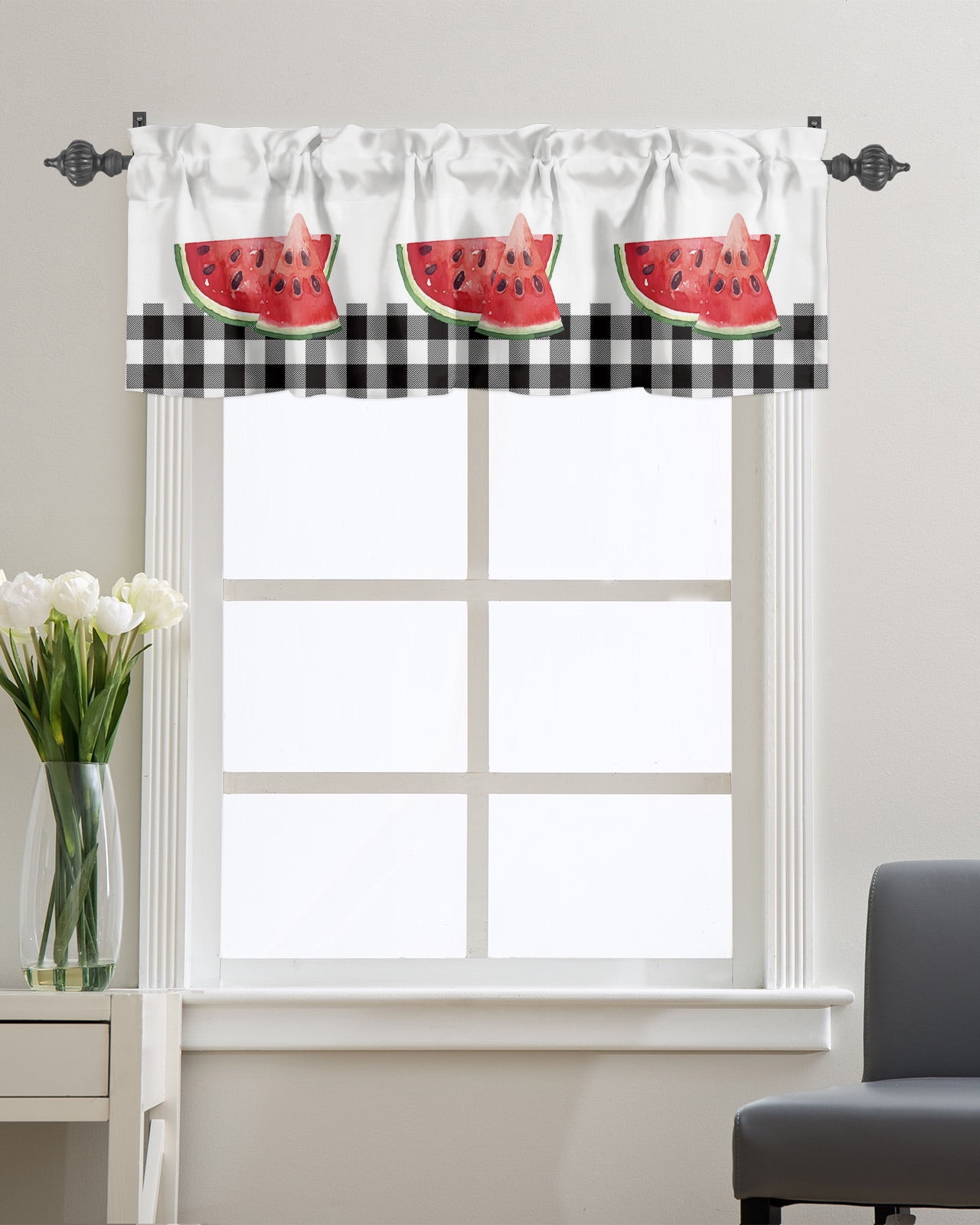 Kitchen Cafe Valance Curtain for Small Windows,Summer Fruit Watercolor ...