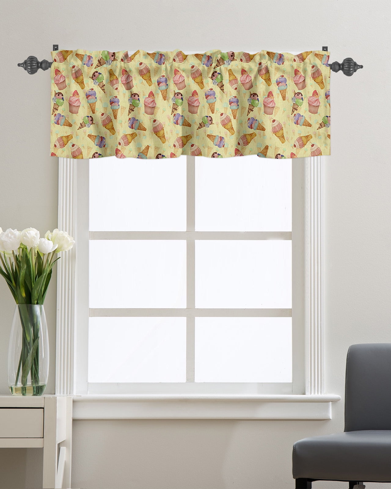 Kitchen Cafe Valance Curtain for Small Windows,Summer Ice-cream ...