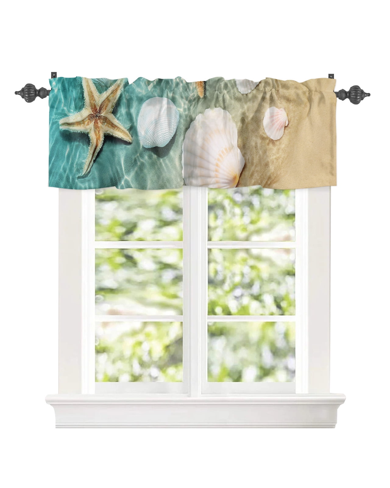 Kitchen Cafe Valance Curtain for Small Windows,Summer Seaside Starfish ...