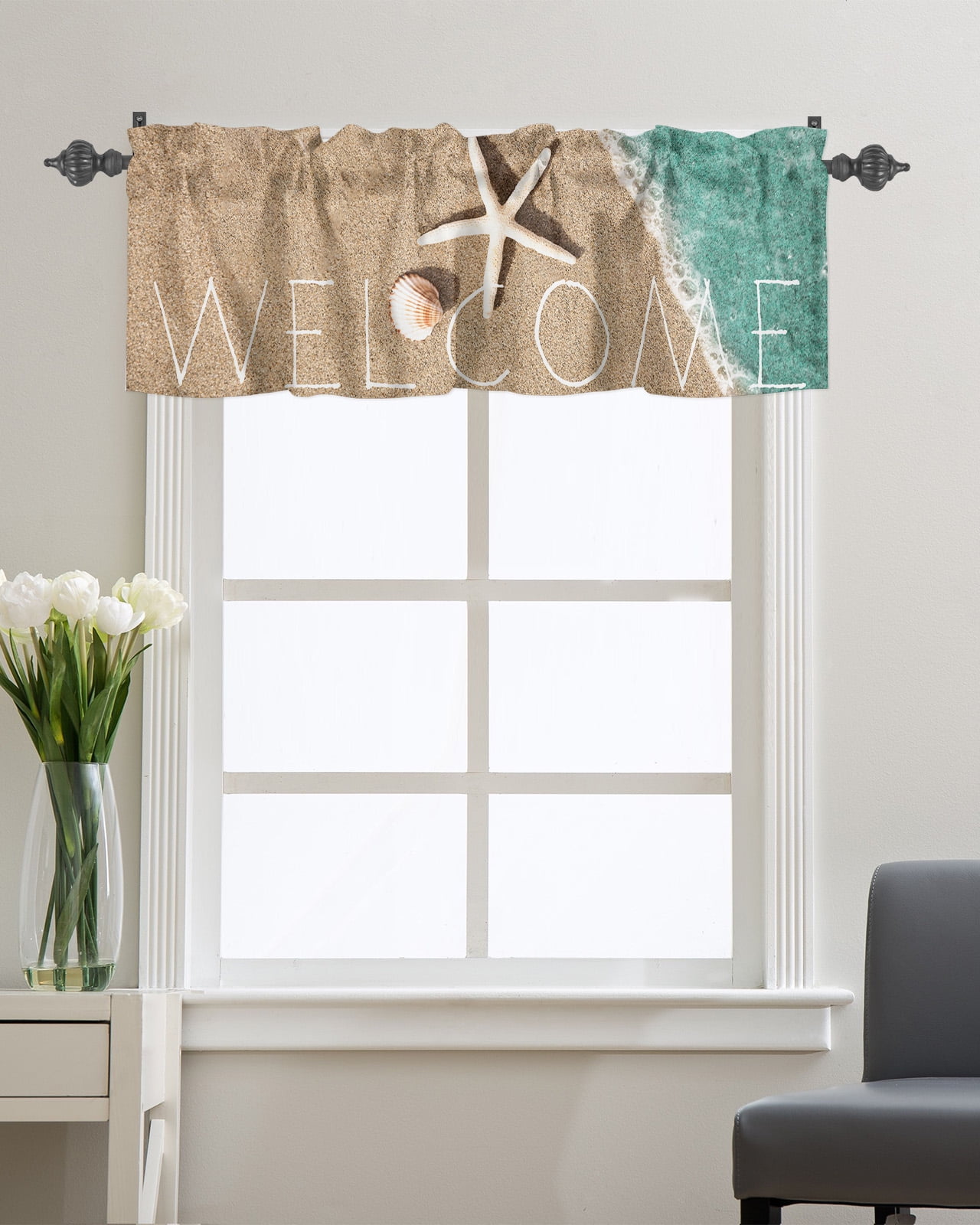 Kitchen Cafe Valance Curtain for Small Windows,Summer Seaside Starfish ...