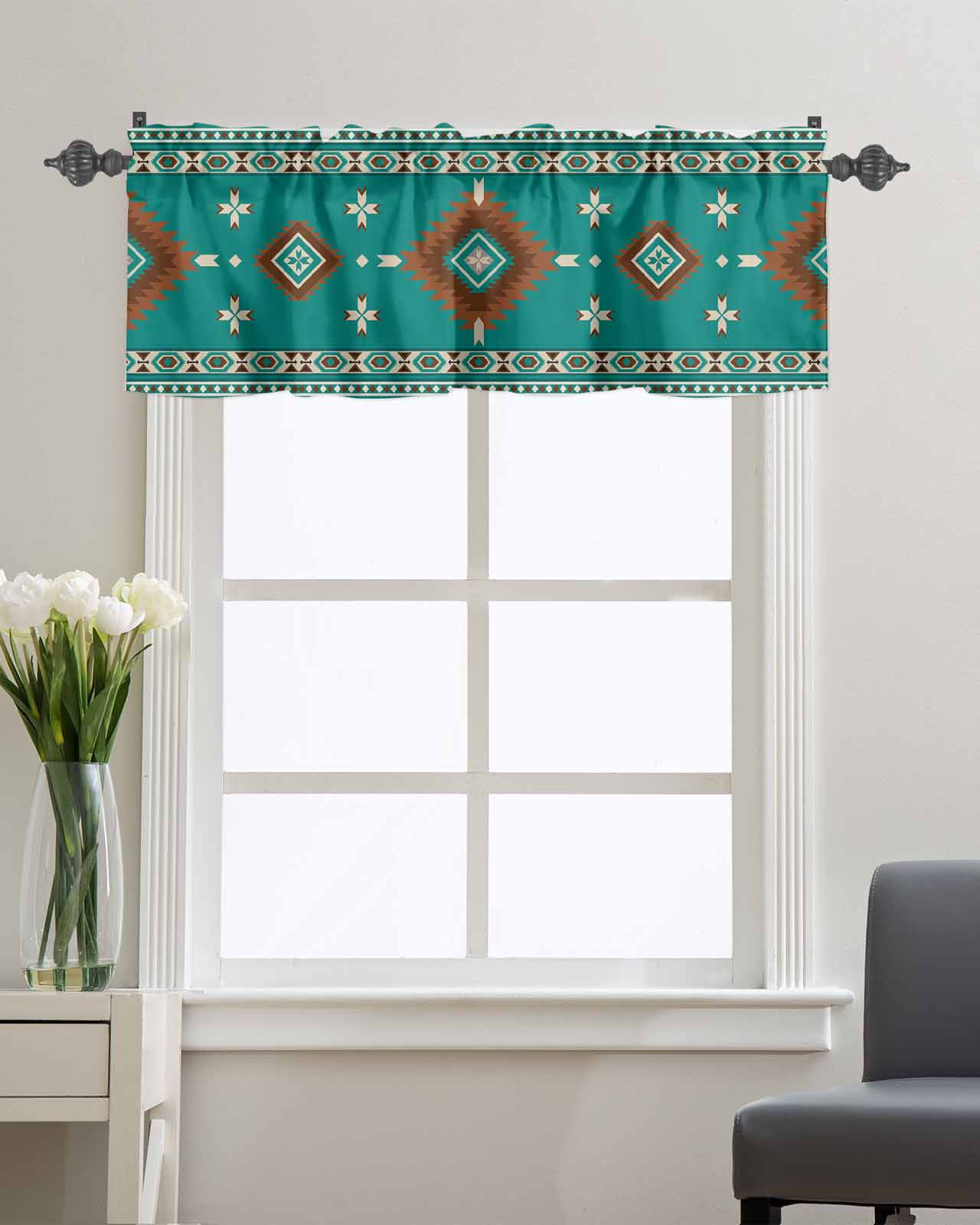 Kitchen Cafe Valance Curtain for Small Windows,Tribal Ethnic Indian ...