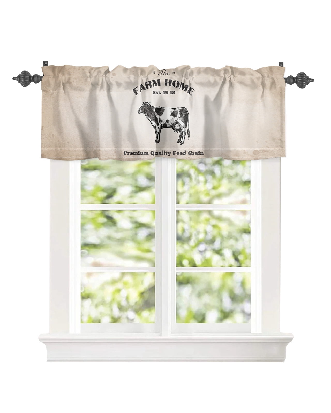 Kitchen Cafe Valance Curtain for Small Windows,Vintage Farm Cow Animal ...