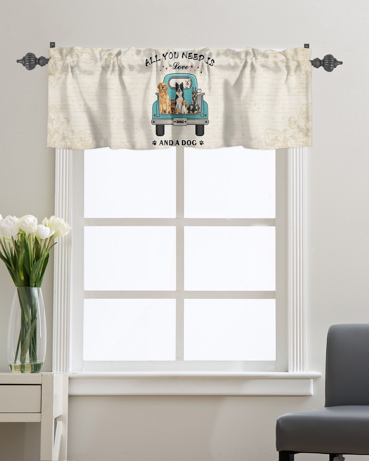 Kitchen Cafe Valance Curtain for Small Windows,Vintage Farmhouse Car ...