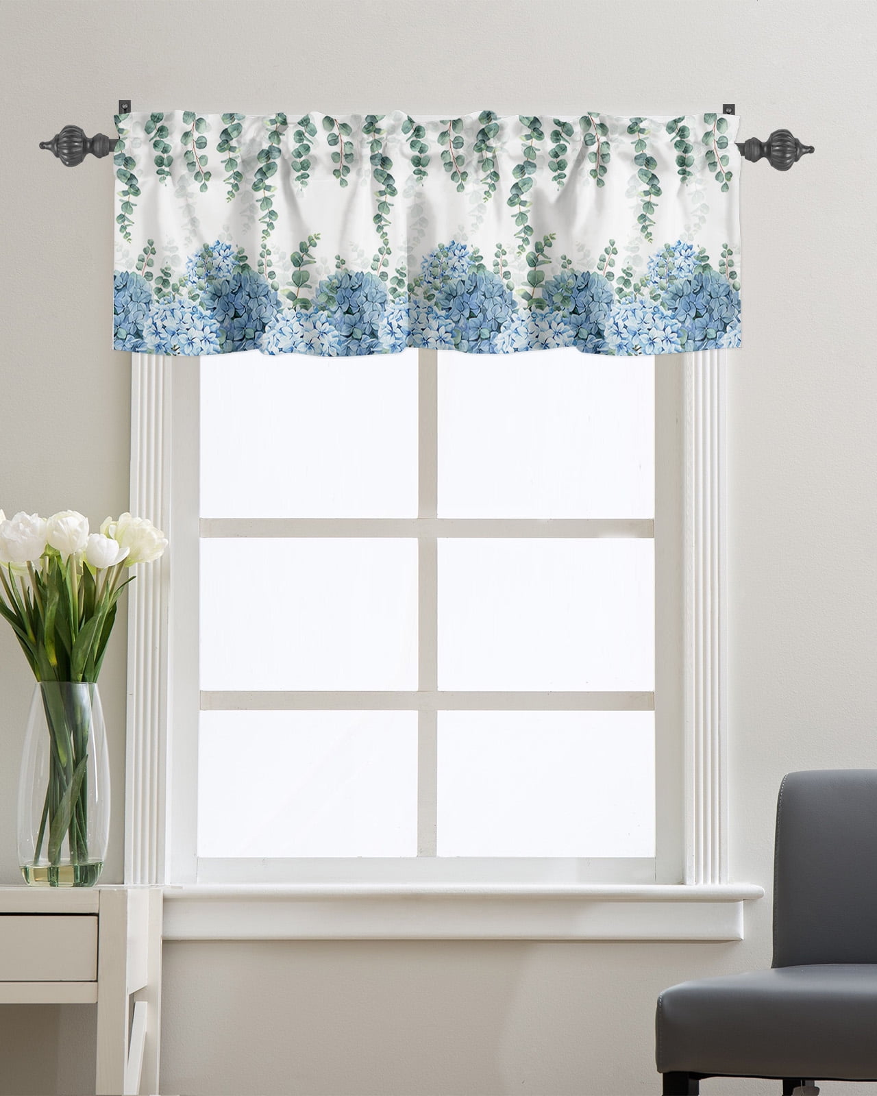 Kitchen Cafe Valance Curtain for Small Windows,Watercolor Blue ...