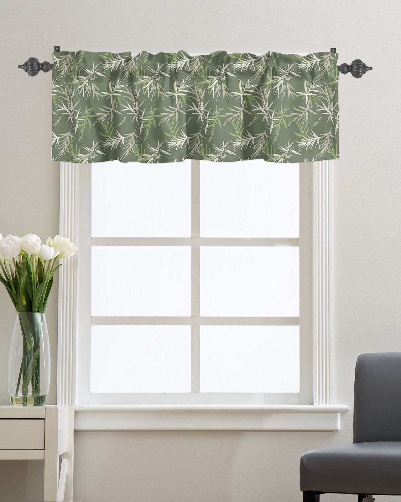 Kitchen Cafe Valance Curtain for Small Windows,Watercolor Chinese ...