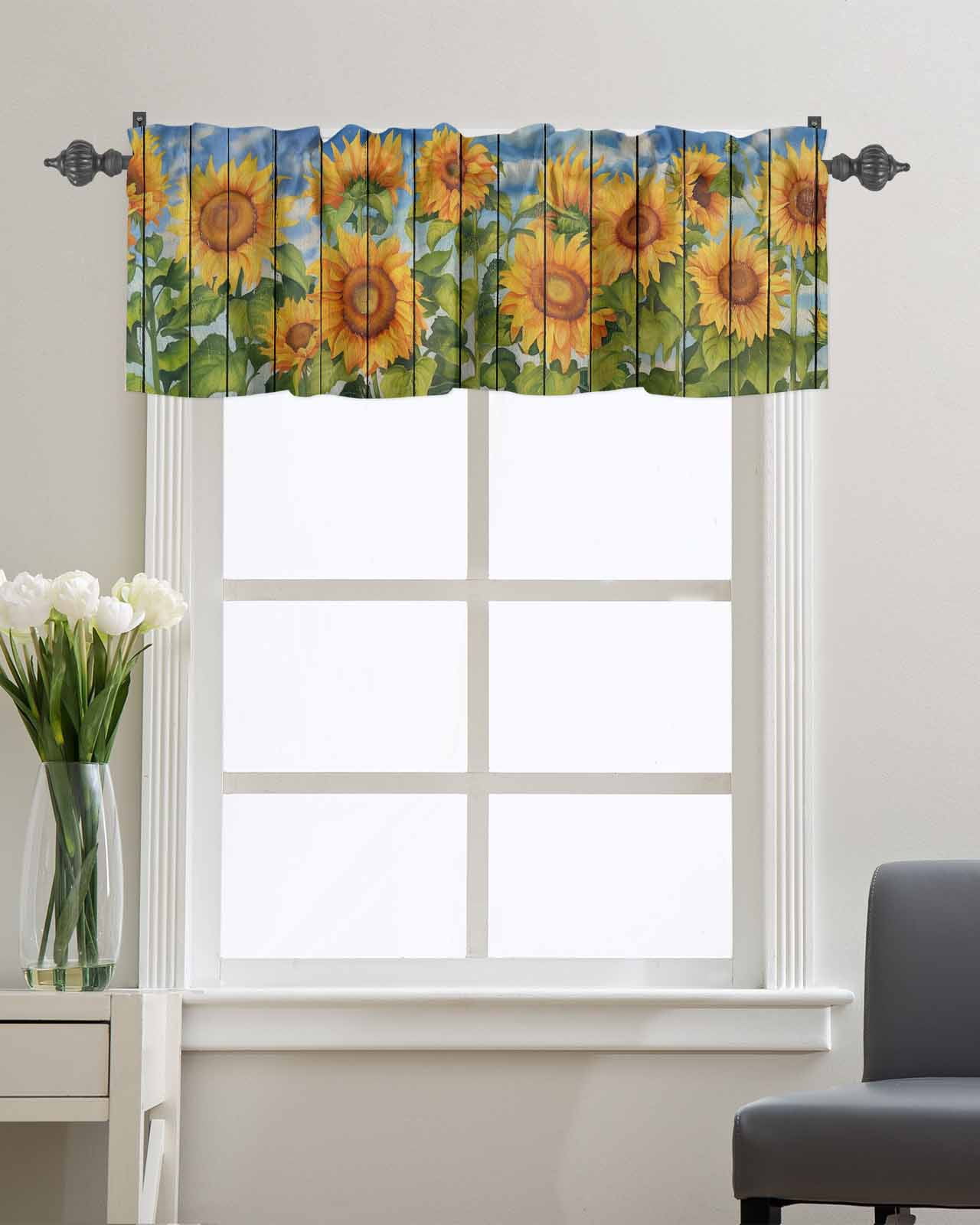 Kitchen Cafe Valance Curtain for Small Windows,Watercolor Sunflower on ...